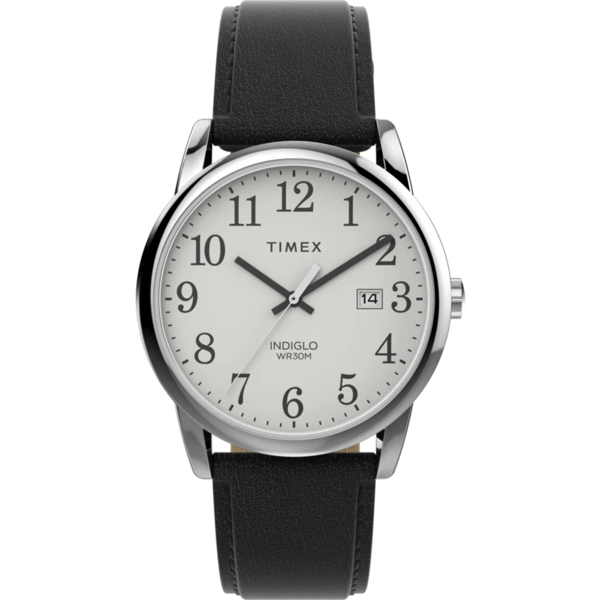 Timex Men's Watch - Easy Reader White Dial Black Genuine Leather Strap