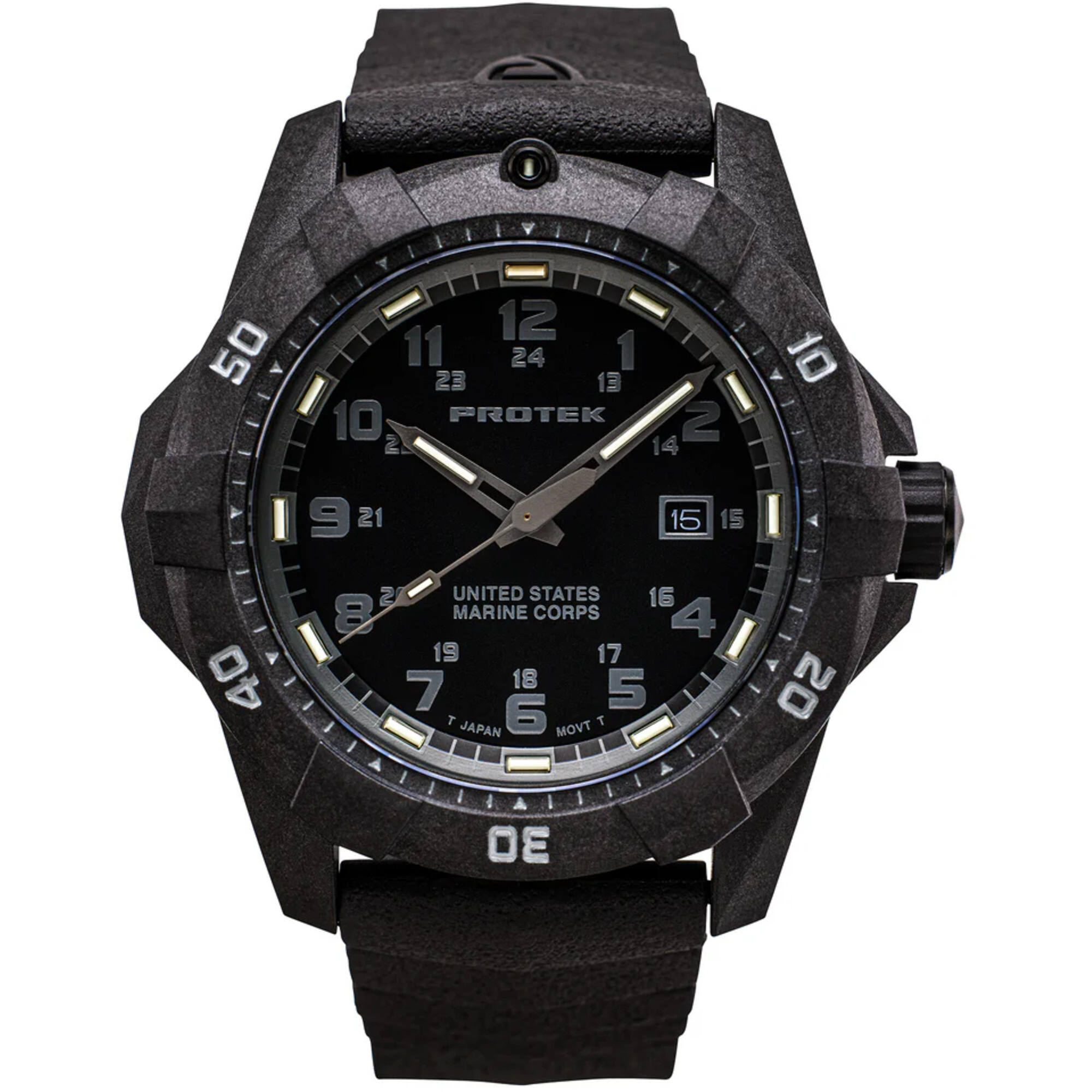 ProTek Men's Watch - USMC Series Quartz Black Dial Genuine Rubber Strap ...
