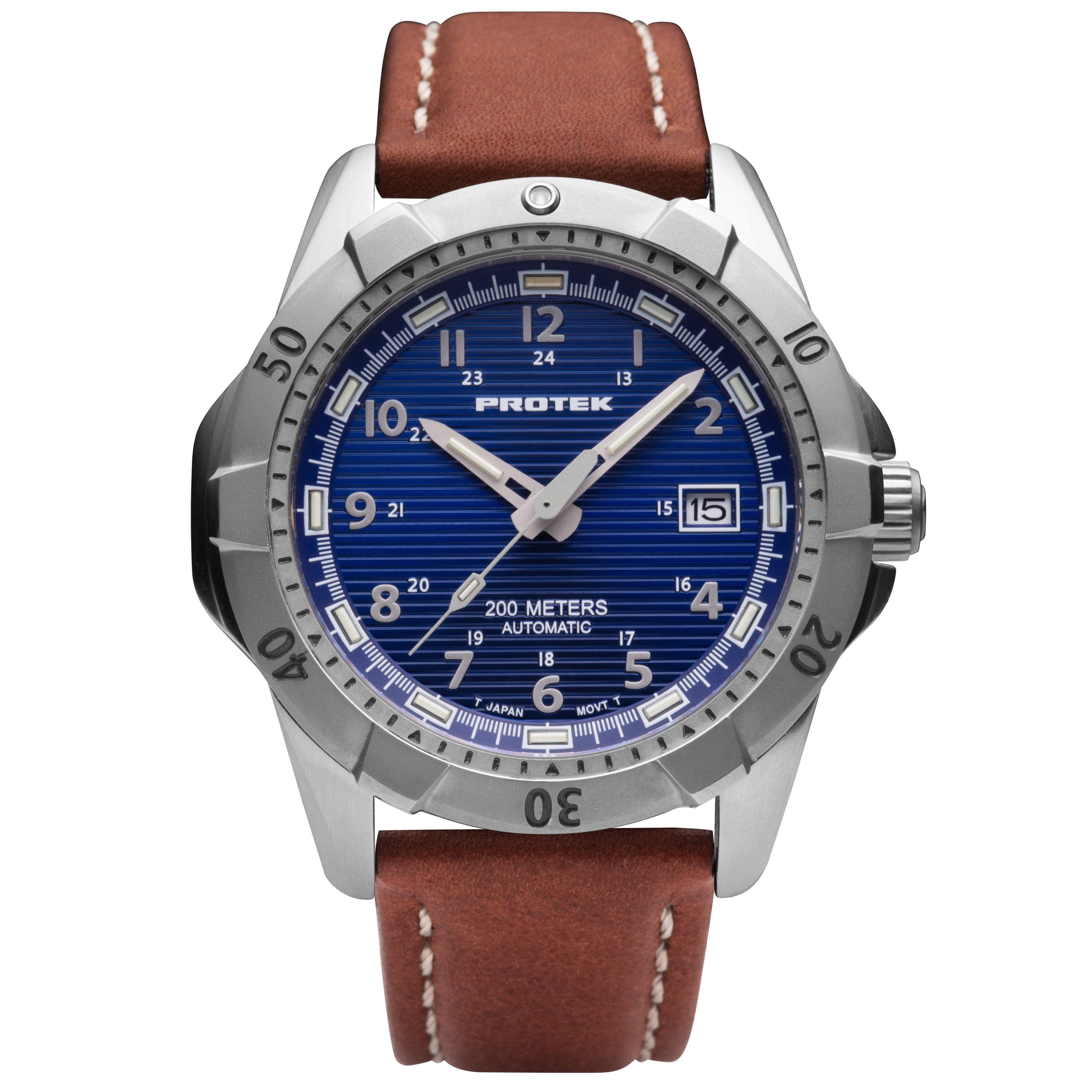 ProTek Men's Watch - Dive Rotating Bezel Automatic Blue Dial Brown ...