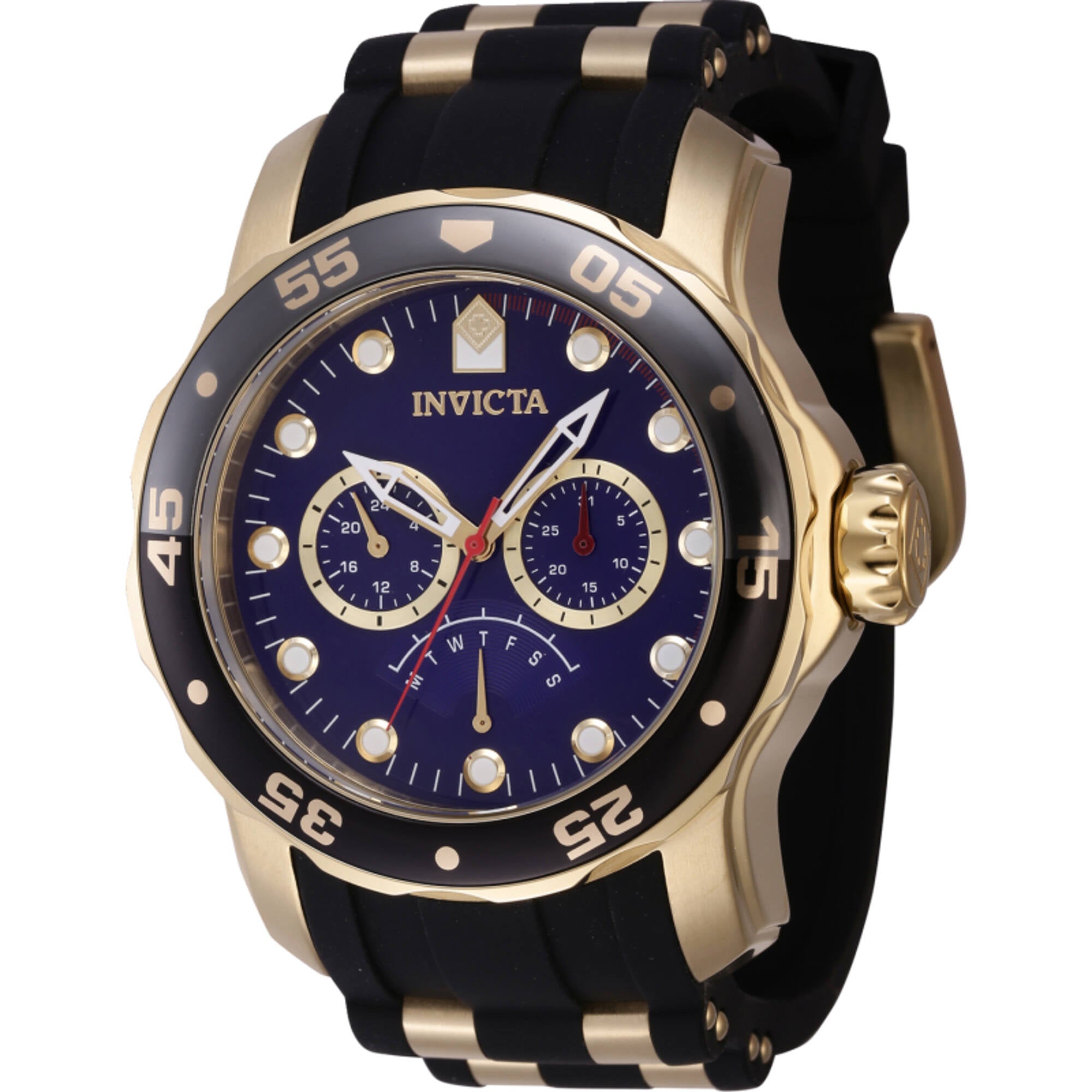 Invicta Men's Watch - Pro Diver Day-Date Blue Dial Black/Yellow Gold S