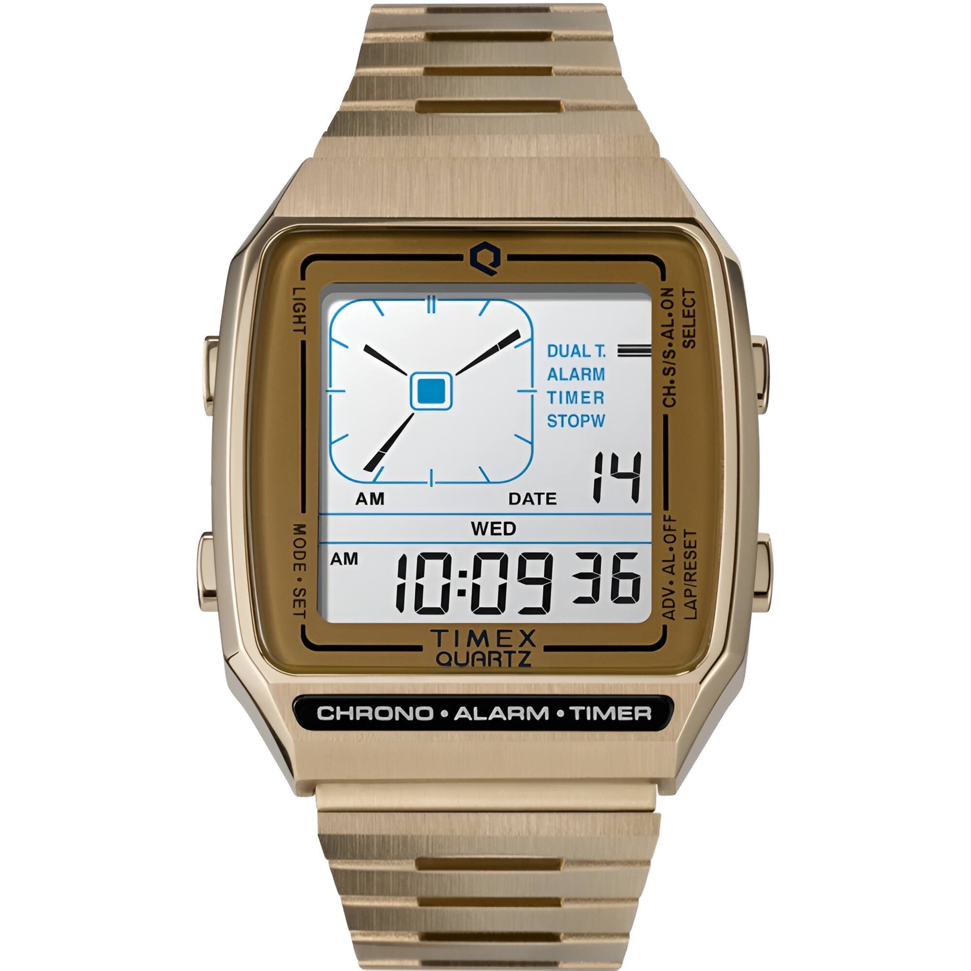 Timex Men's Watch - Q Timex Reissue White Dial Yellow Gold Bracelet ...