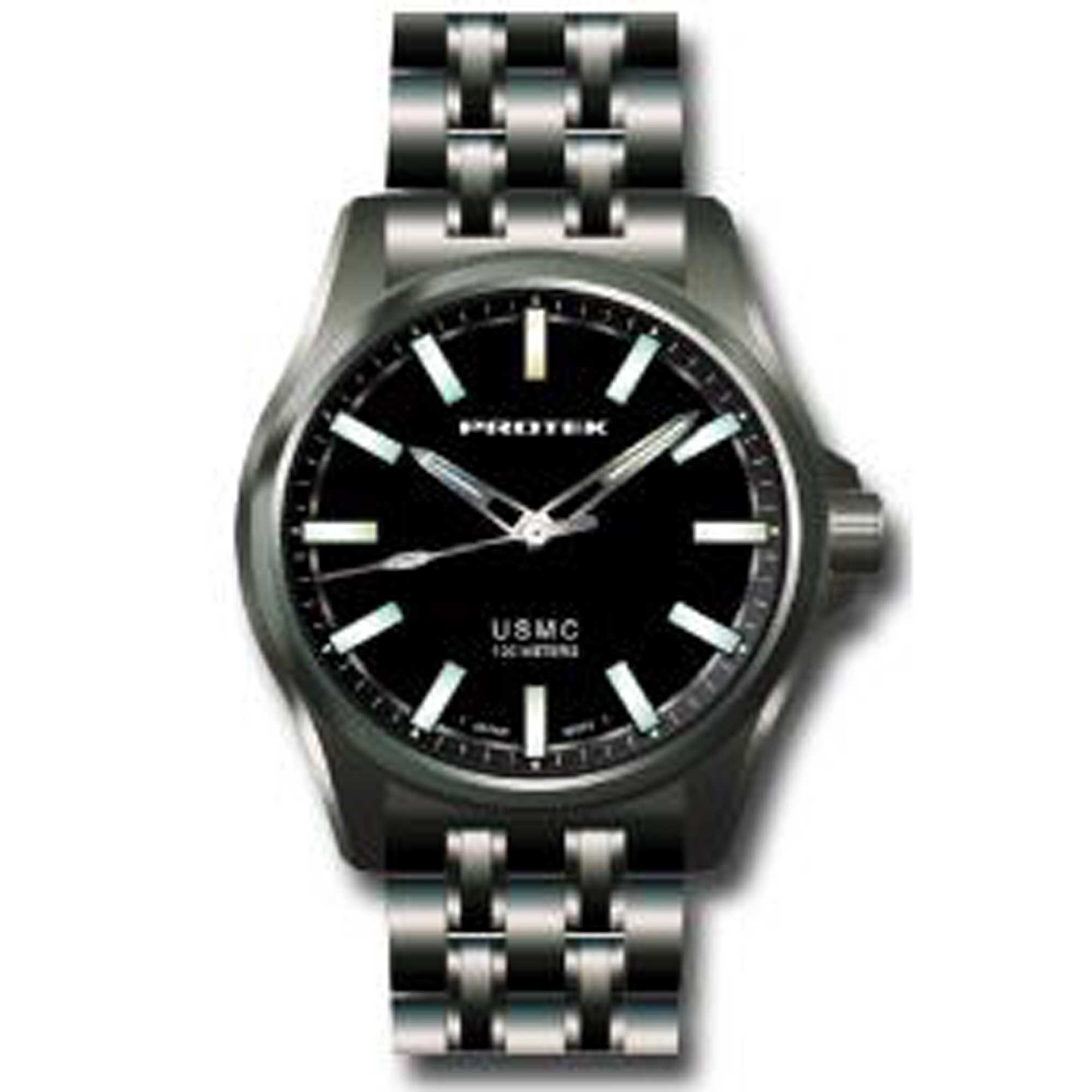 Protek Men's Watch - USMC Series Quartz Solid Black Dial Gunmetal ...