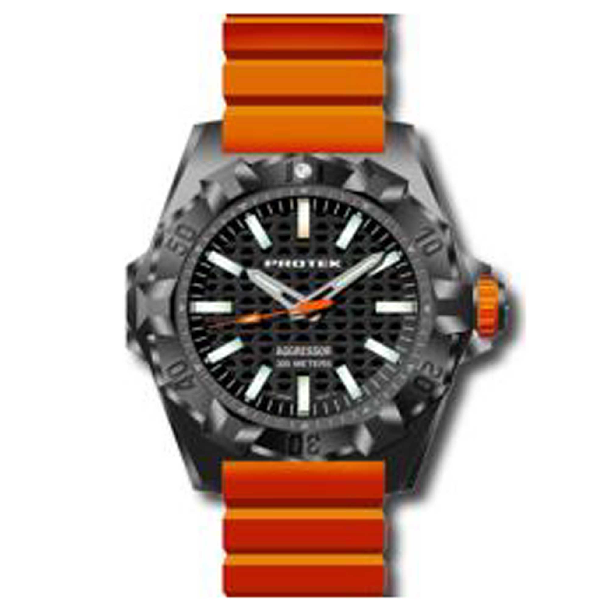 Protek Men's Watch - Aggressor Carbon Composite Case Black Dial Orange