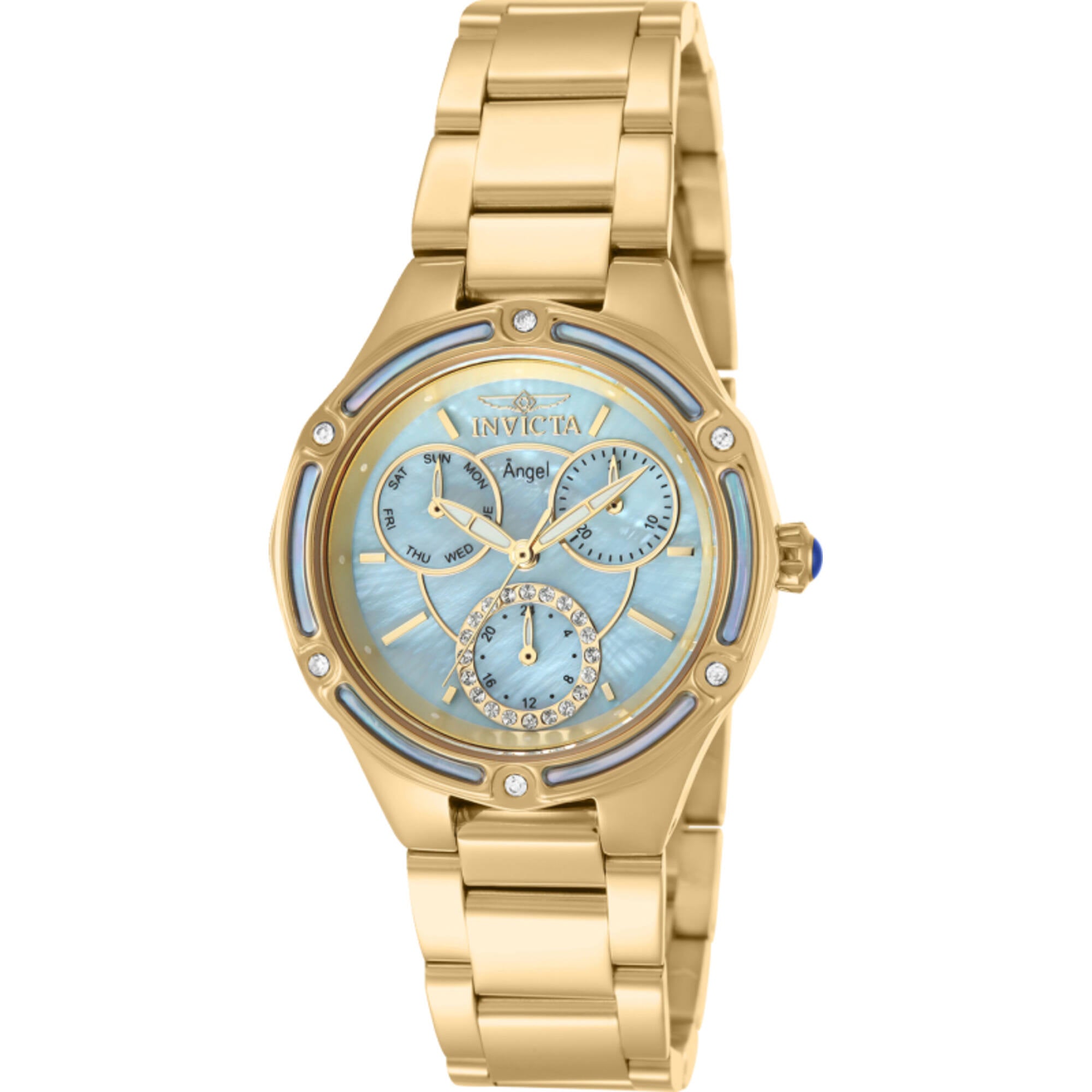 Invicta Women's Watch - Angel Chronograph Blue MOP Dial Yellow Gold Br