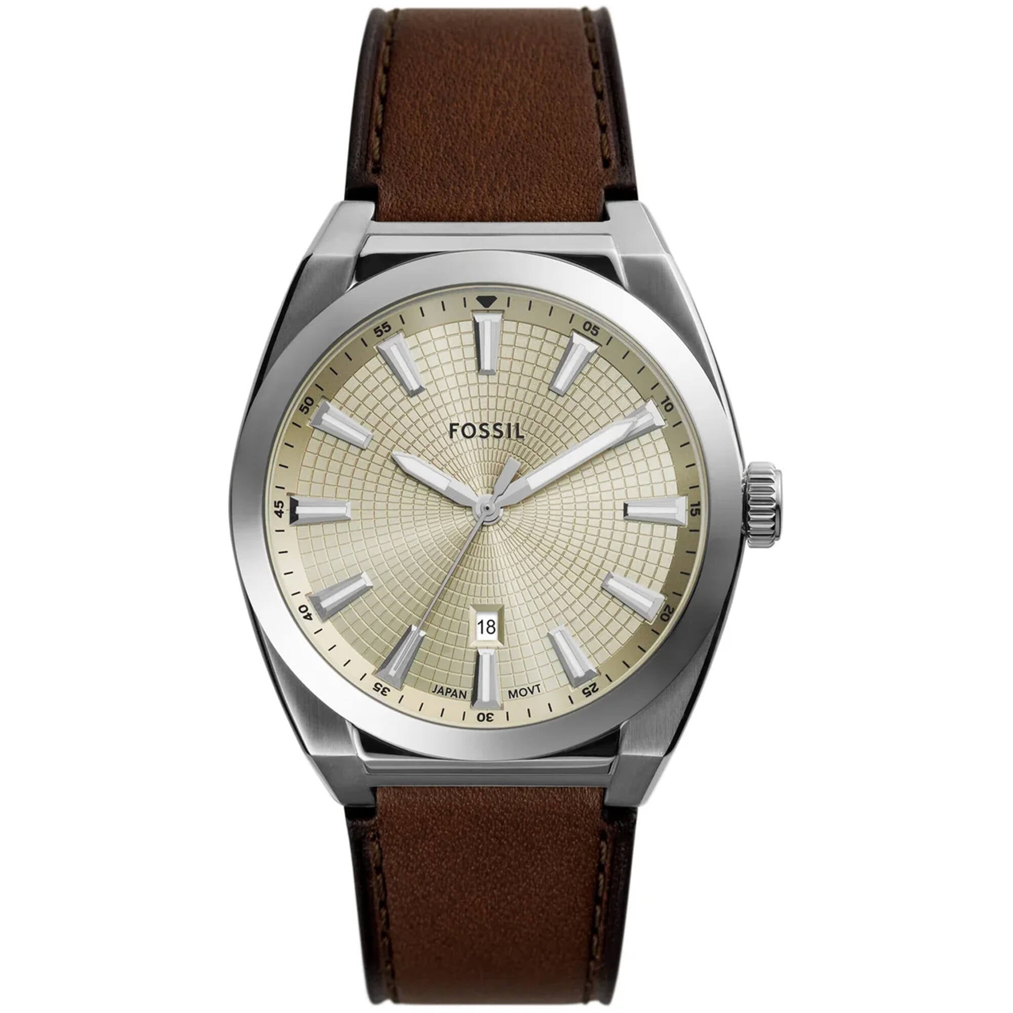 Fossil Men's Watch - Everett Quartz Champagne Dial Brown Leather Strap