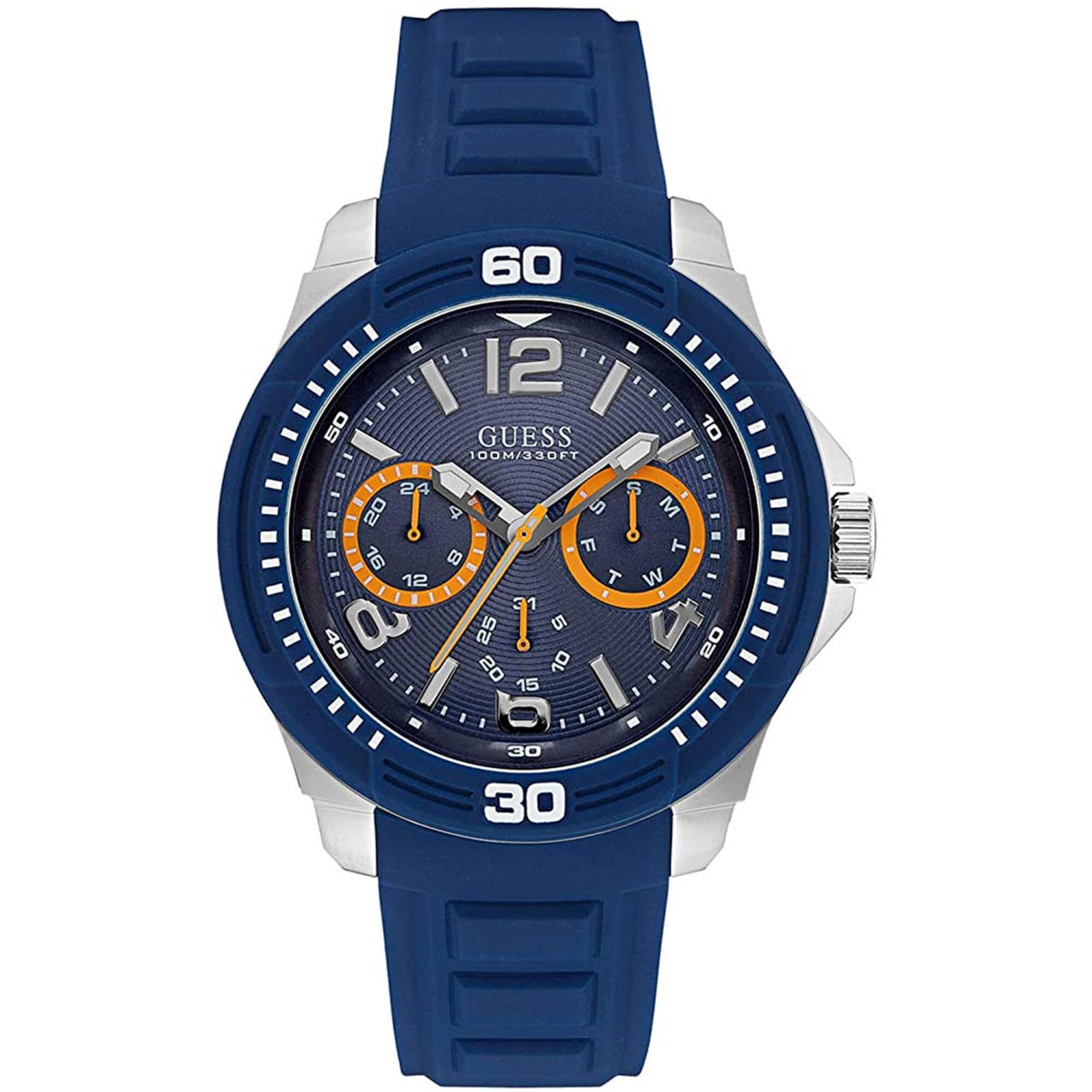 Guess Men's Watch - Classic Quartz Day-Date Display Blue Dial Rubber S