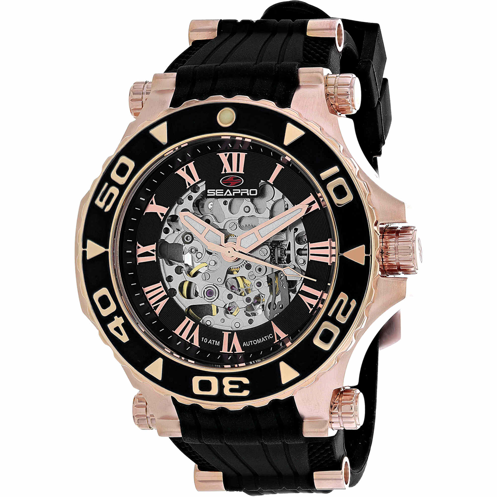 Seapro Men's Watch - Seaway Automatic Rose Gold Case Black Dial Strap
