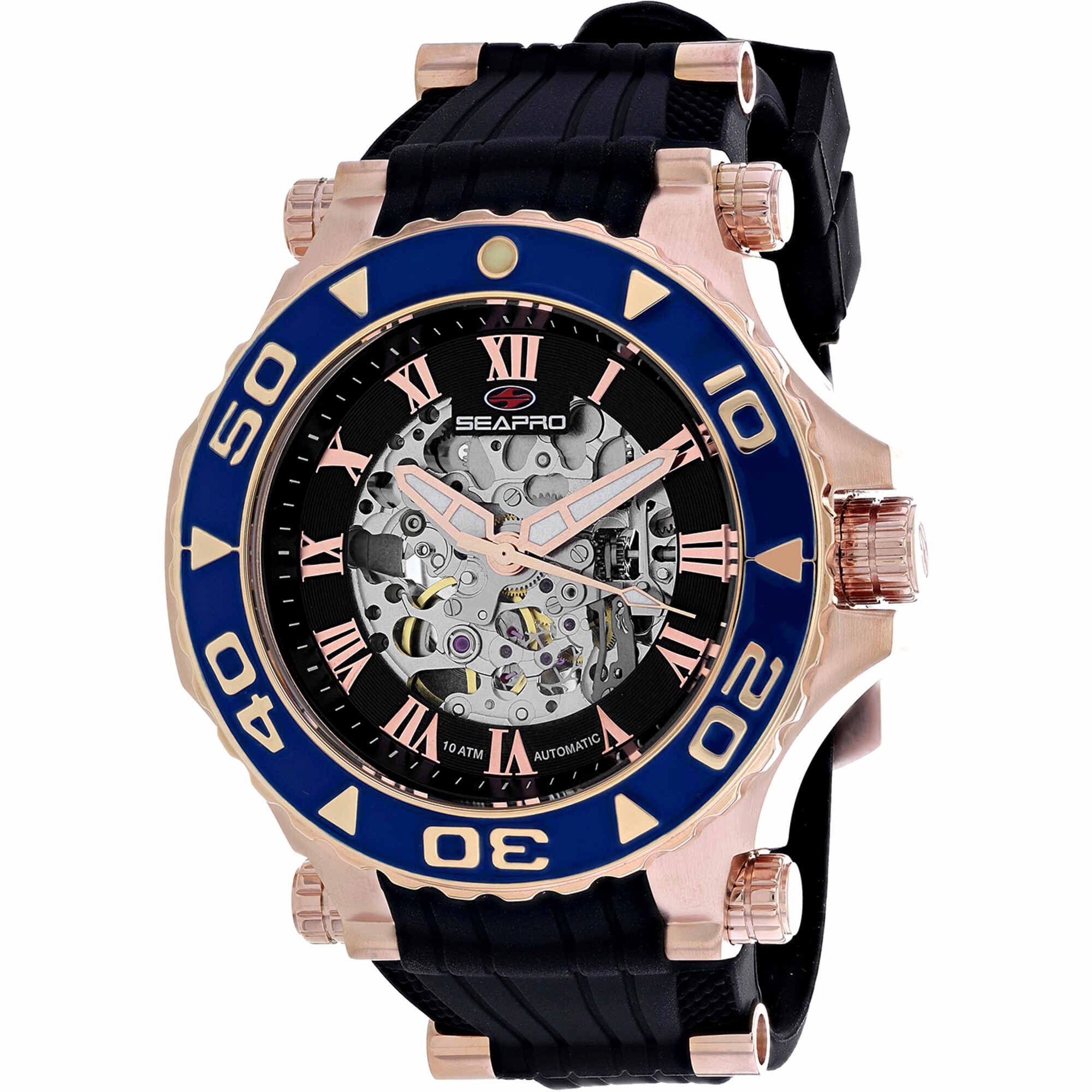 Seapro Men's Watch - Seaway Automatic Rose Gold Case Black Rubber Stra