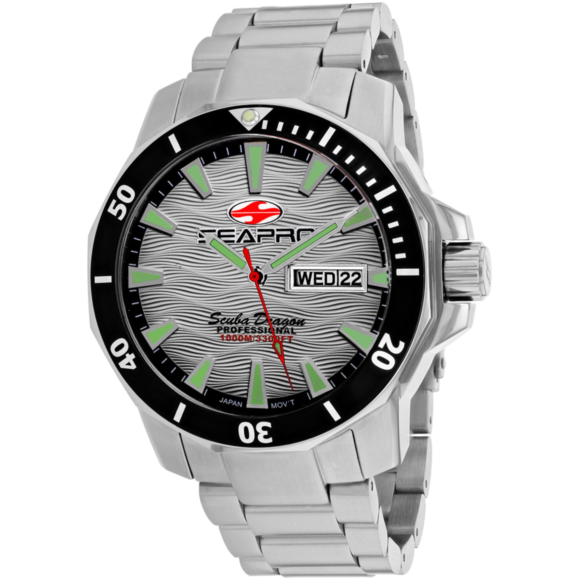 Seapro Men's Watch - Scuba Dragon Diver Silver Dial Steel Bracelet ...