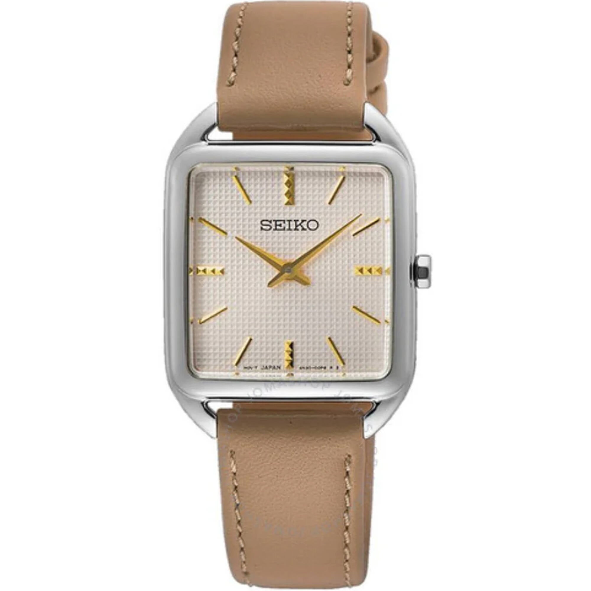 Seiko Women's Watch - Essentials Quartz Pink Dial Beige Leather Strap