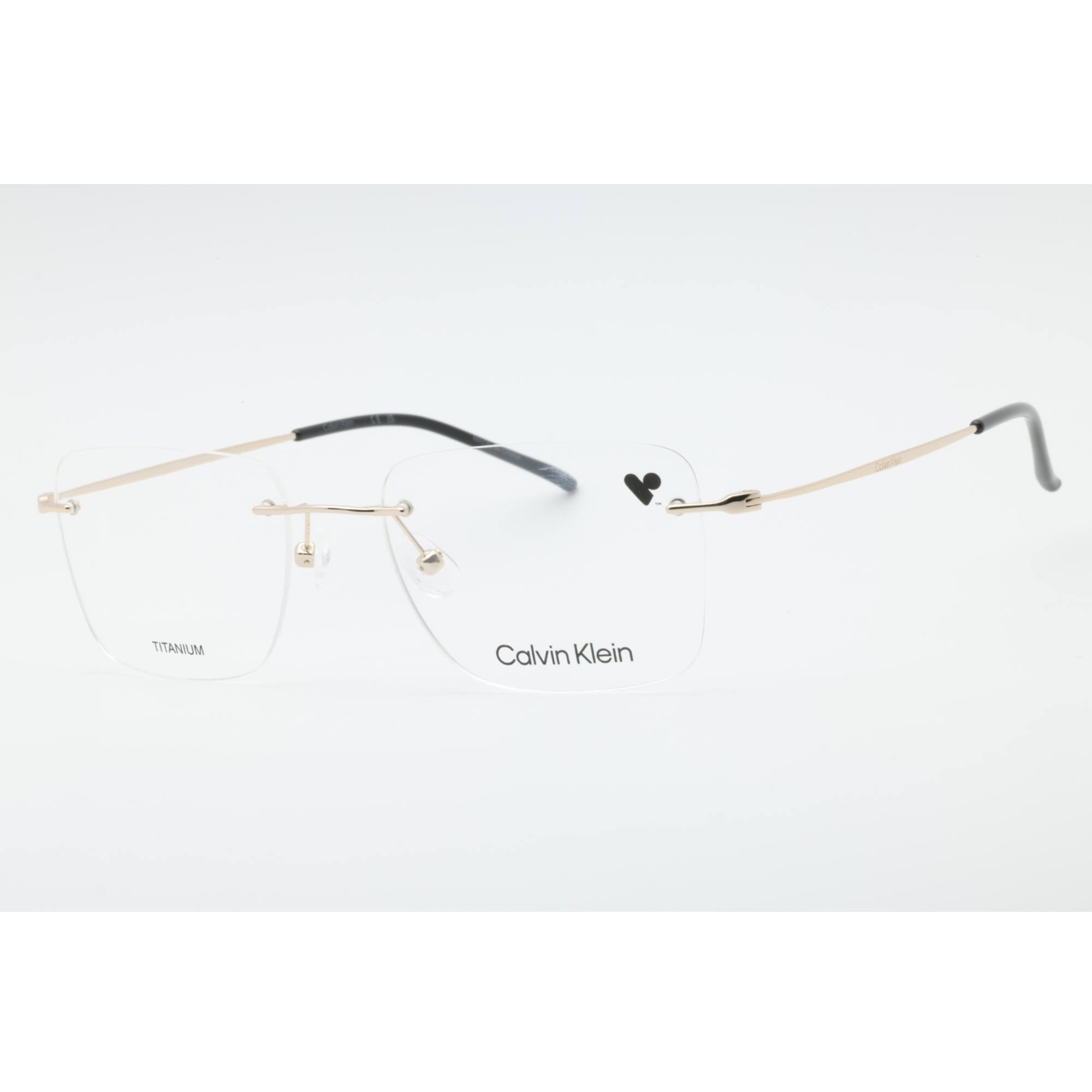 Calvin Klein Unisex Eyeglasses - Gold/Black Rimless Titanium Frame | C