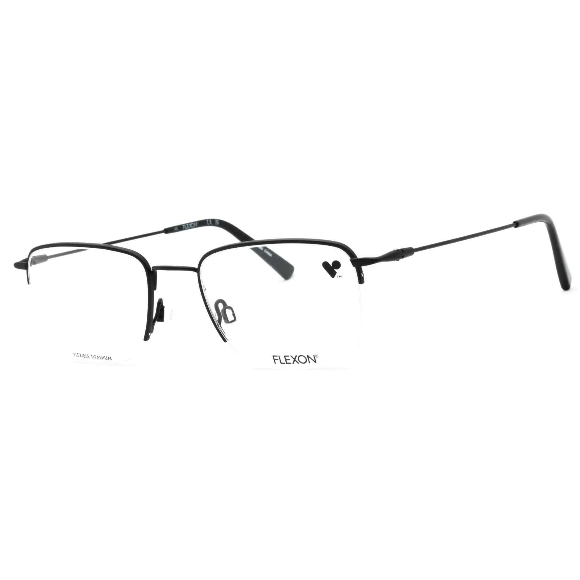 Flexon Men's Eyeglasses - Black Square Half Rim Metal Frame | FLEXON H
