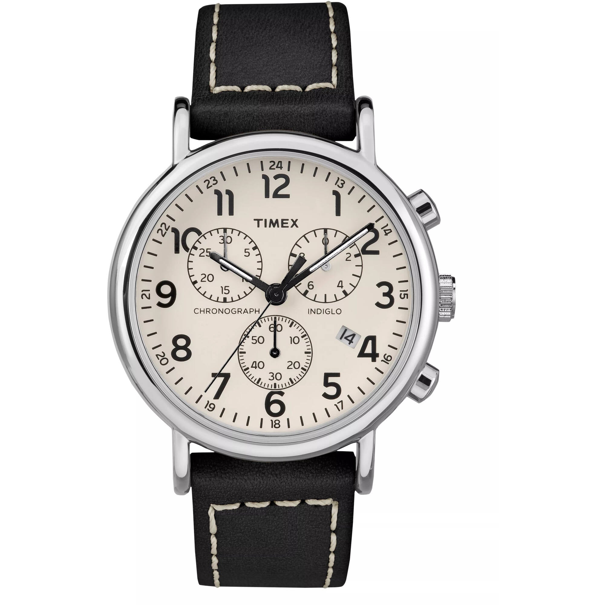 Timex Men's Watch - Weekender Chronograph Cream Dial Black Leather Str