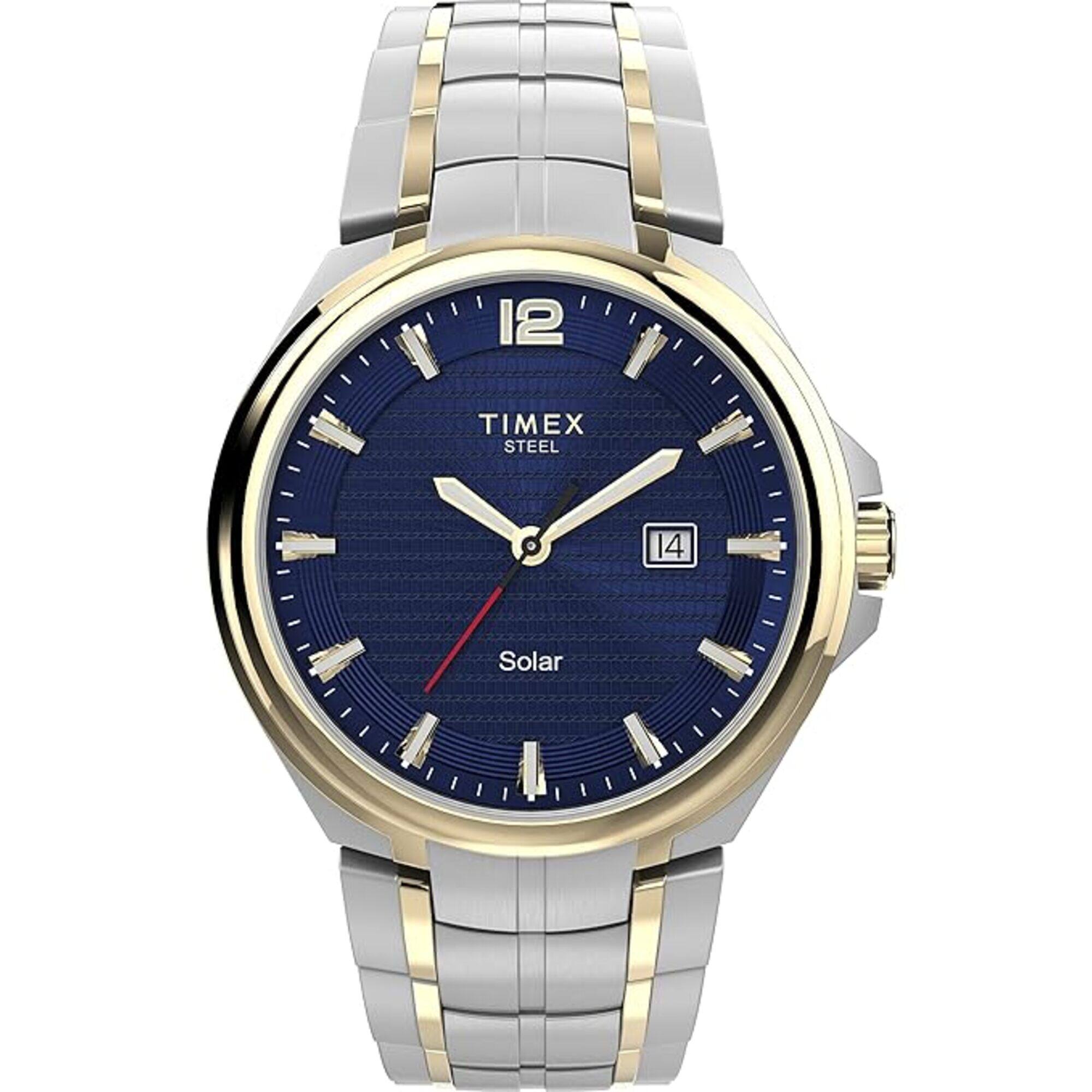 Timex Men's Watch - Solar Powered Blue Dial Two Tone Steel Bracelet ...