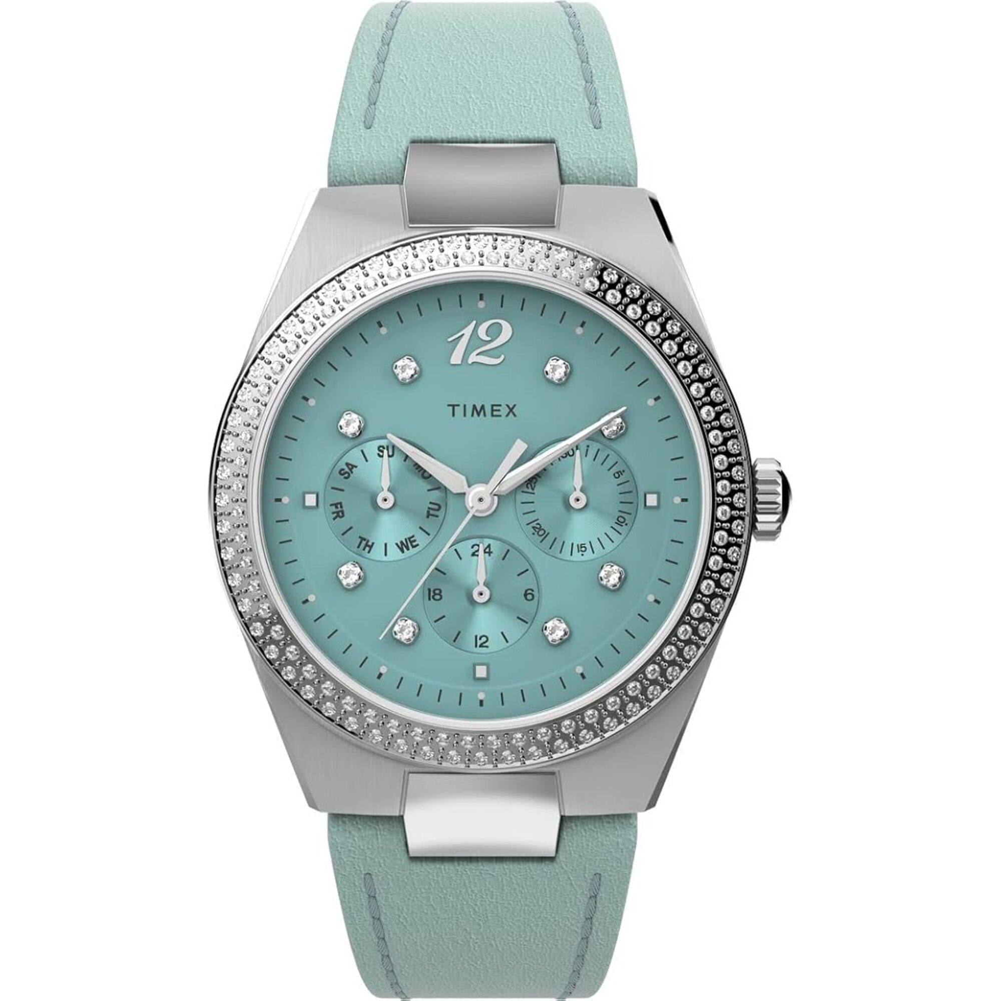 Timex Women's Watch - Simone Quartz Blue Dial Leather Strap Day-Date ...