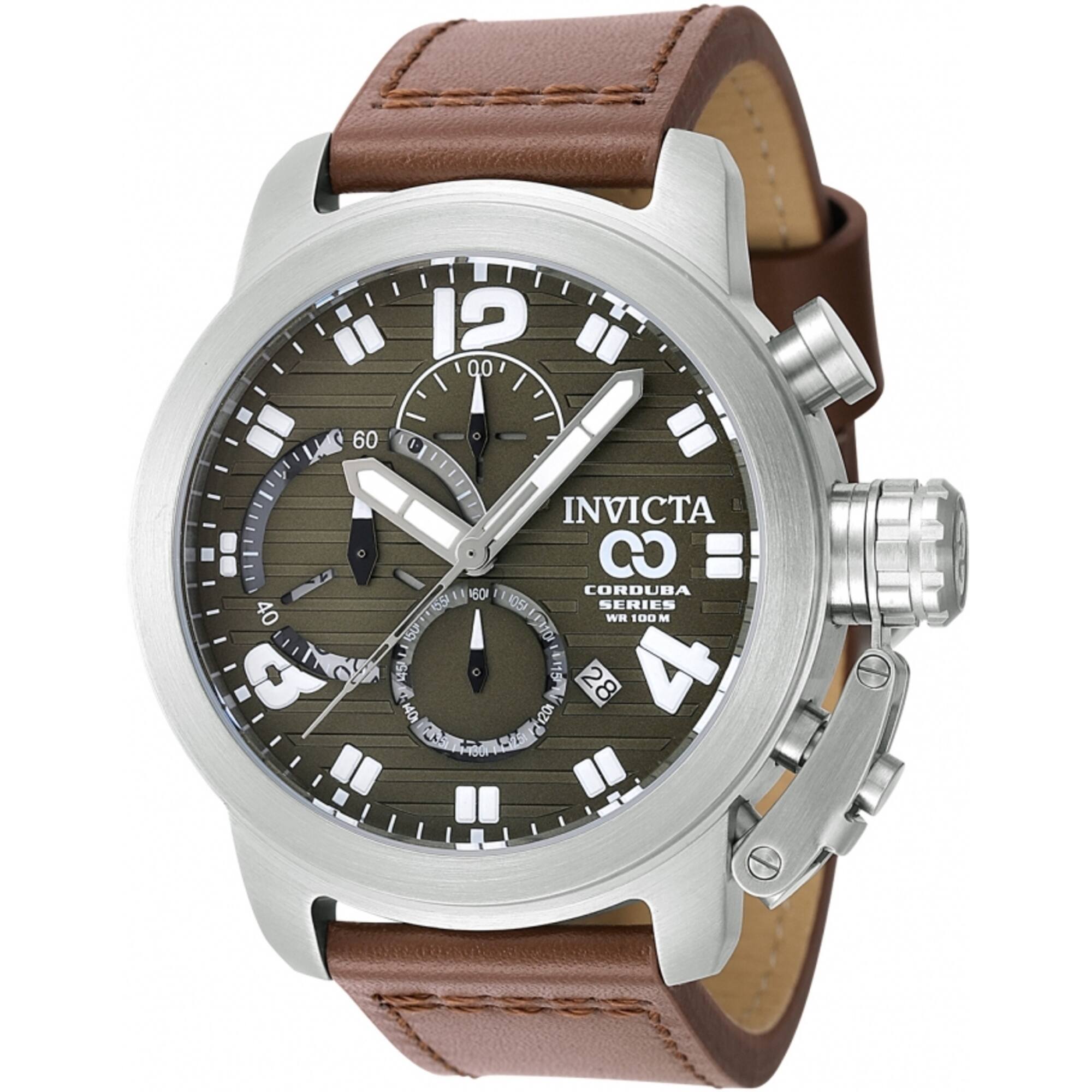 Invicta Men's Watch - Corduba Transparent and Green Dial Brown Leather ...