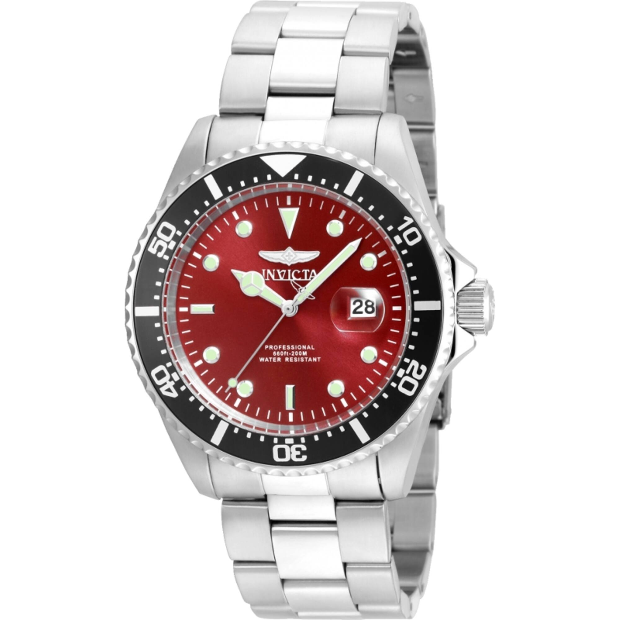 Invicta Men's Watch - Pro Diver Quartz Red Dial Stainless Steel Bracel