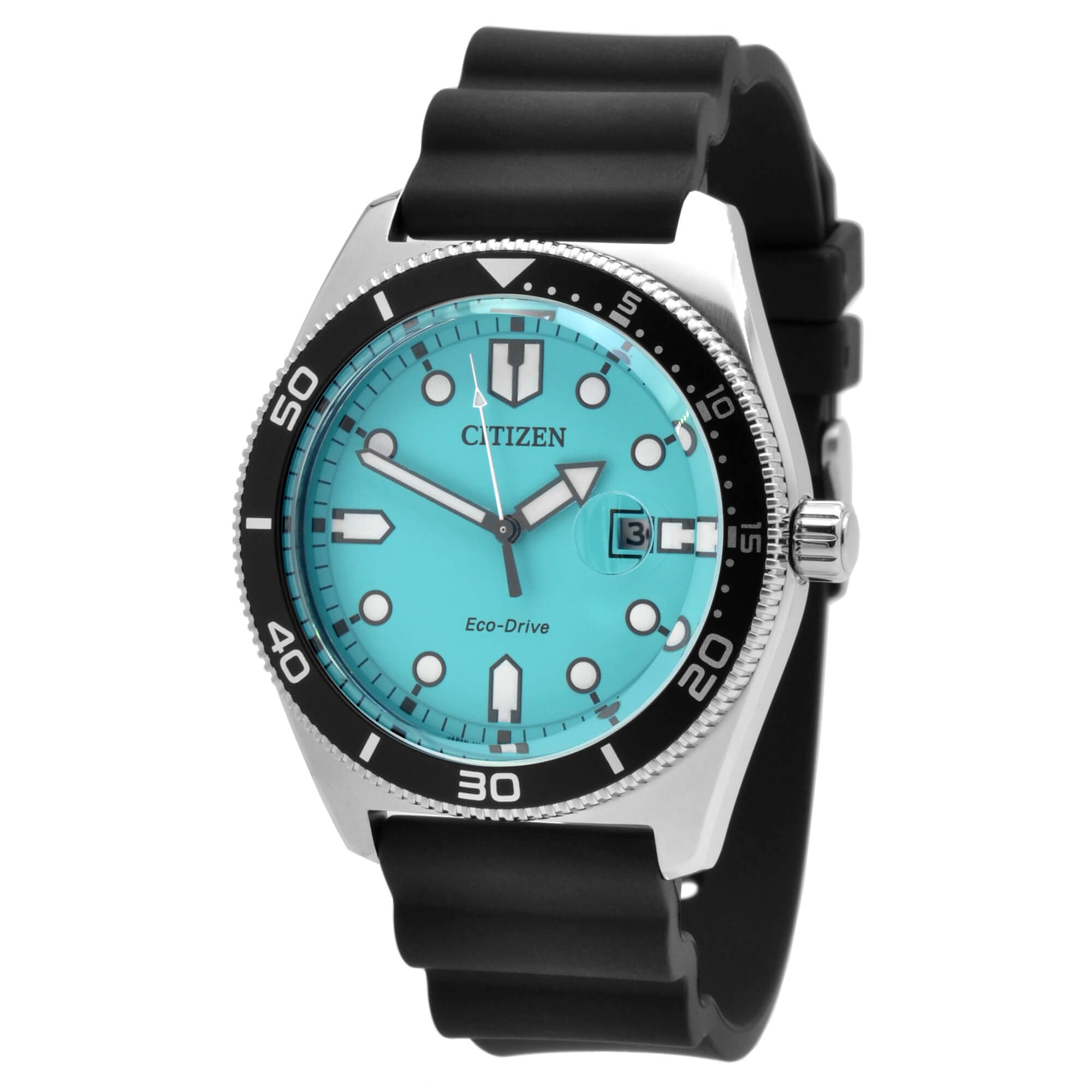 Citizen Men's Watch - Eco-Drive Turquoise Dial Black Polyurethane Strap ...