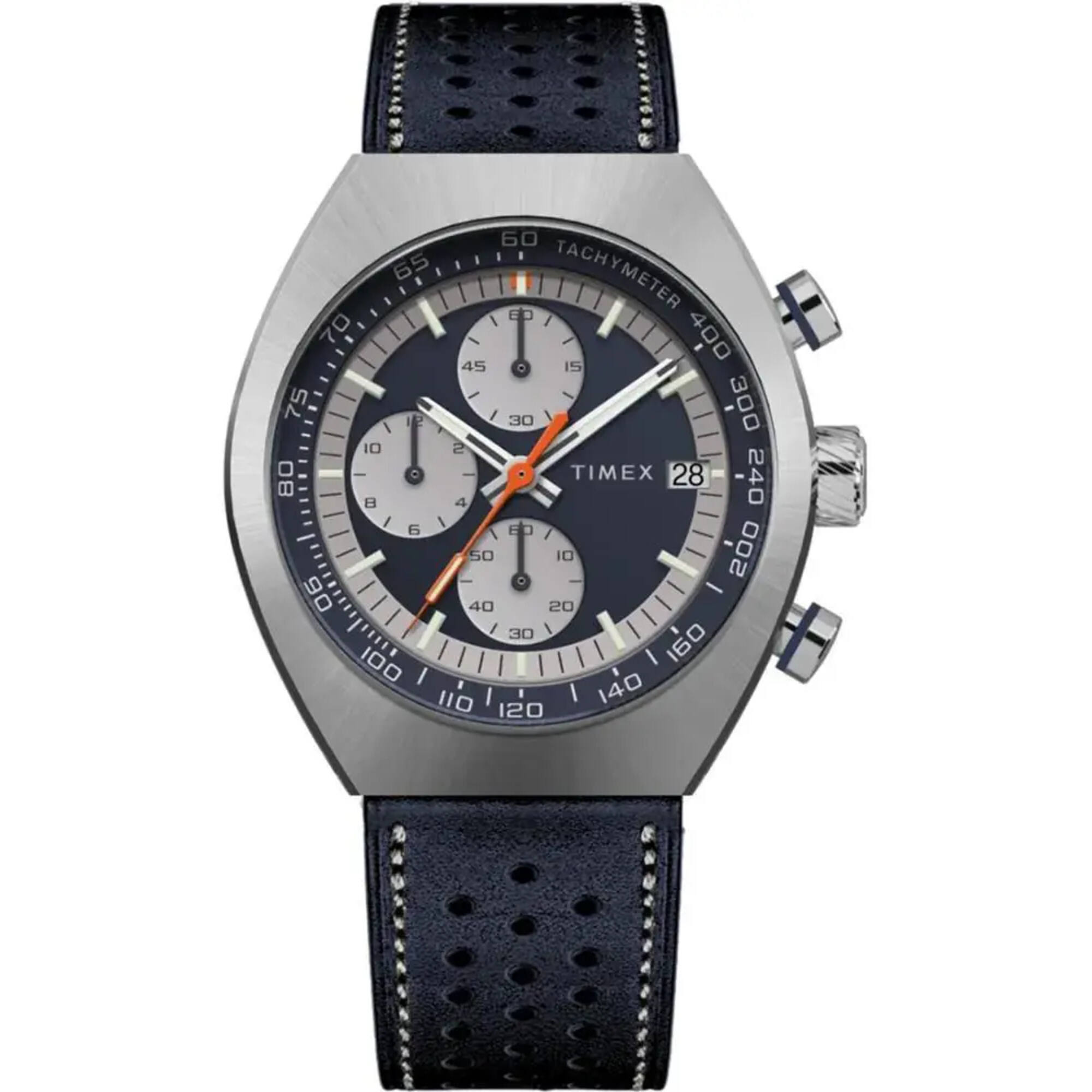 Timex Men's Watch - Legacy Chronograph Silver Tone and Blue Dial Strap