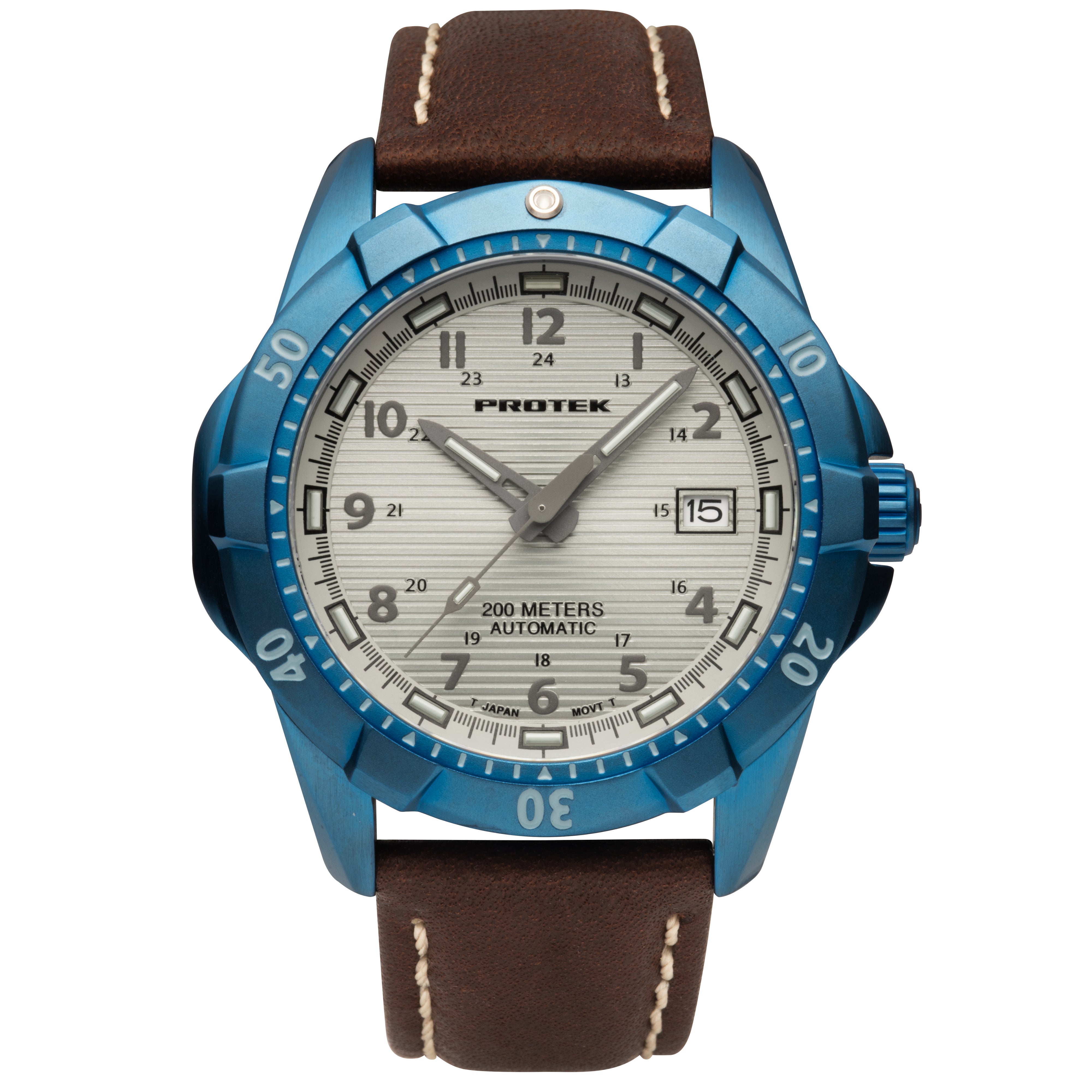 ProTek Men's Watch - Dive Automatic Cream Dial Blue Case Brown Leather ...