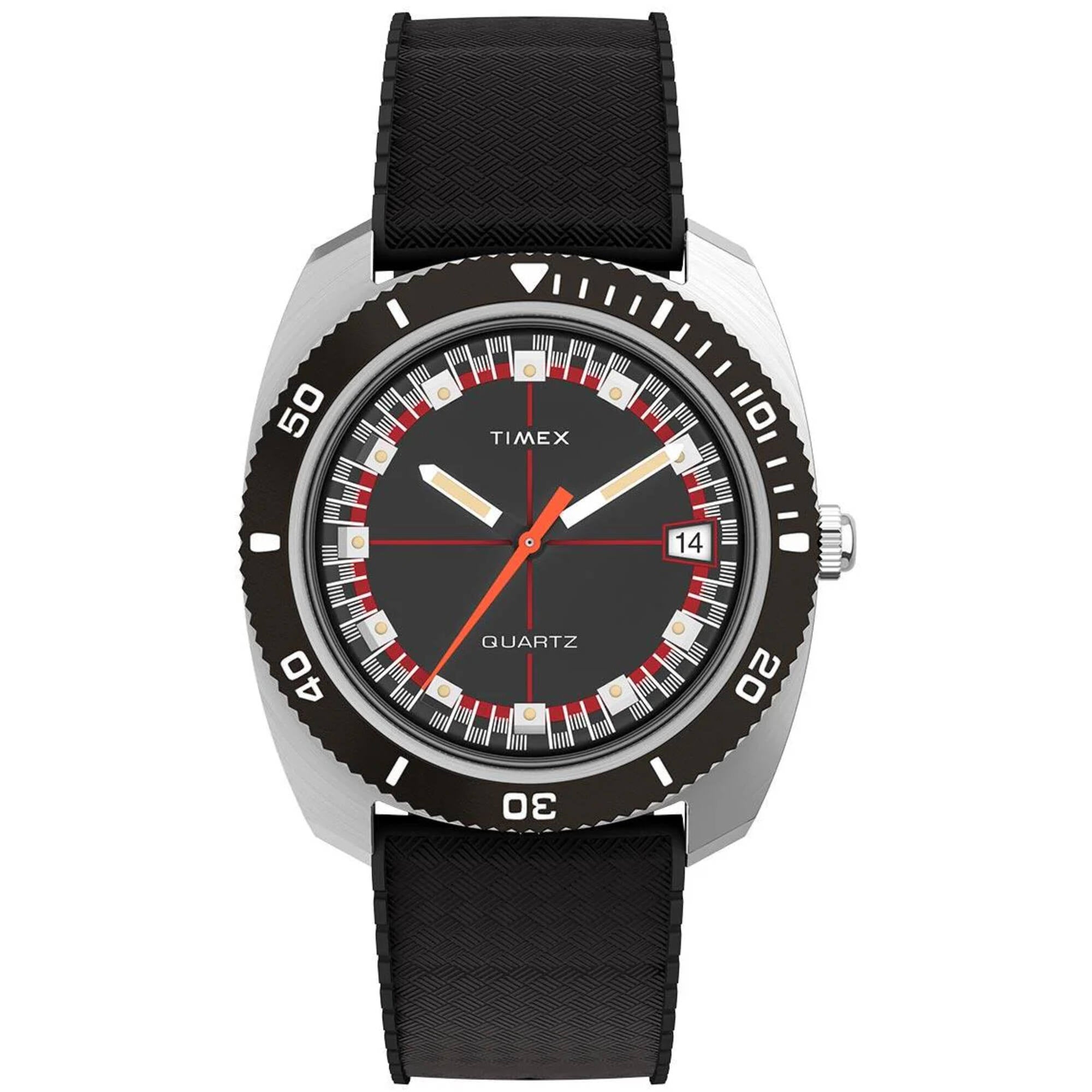 Timex Men's Watch - Q Timex Reissue Black Dial Synthetic Rubber Strap ...