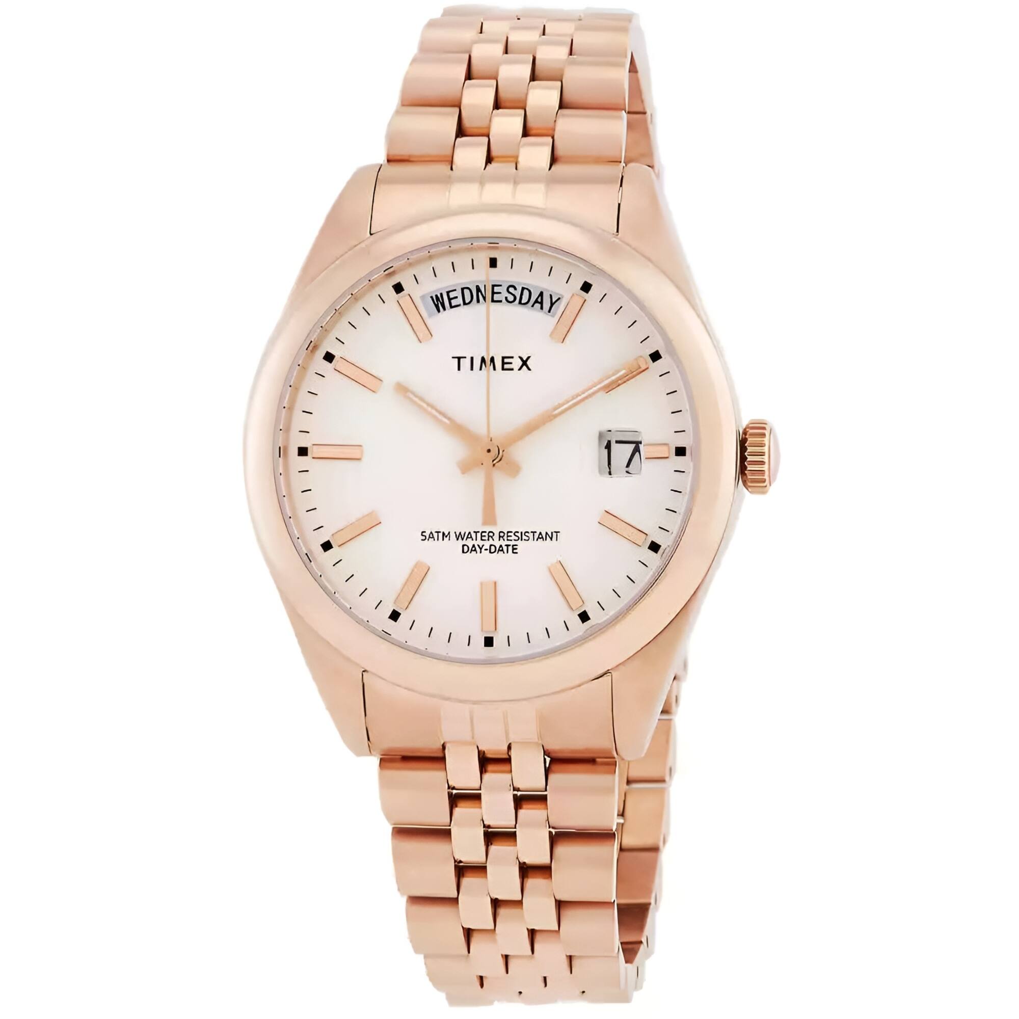 Timex Women's Watch - Legacy White Dial Rose Gold Bracelet Day-Date