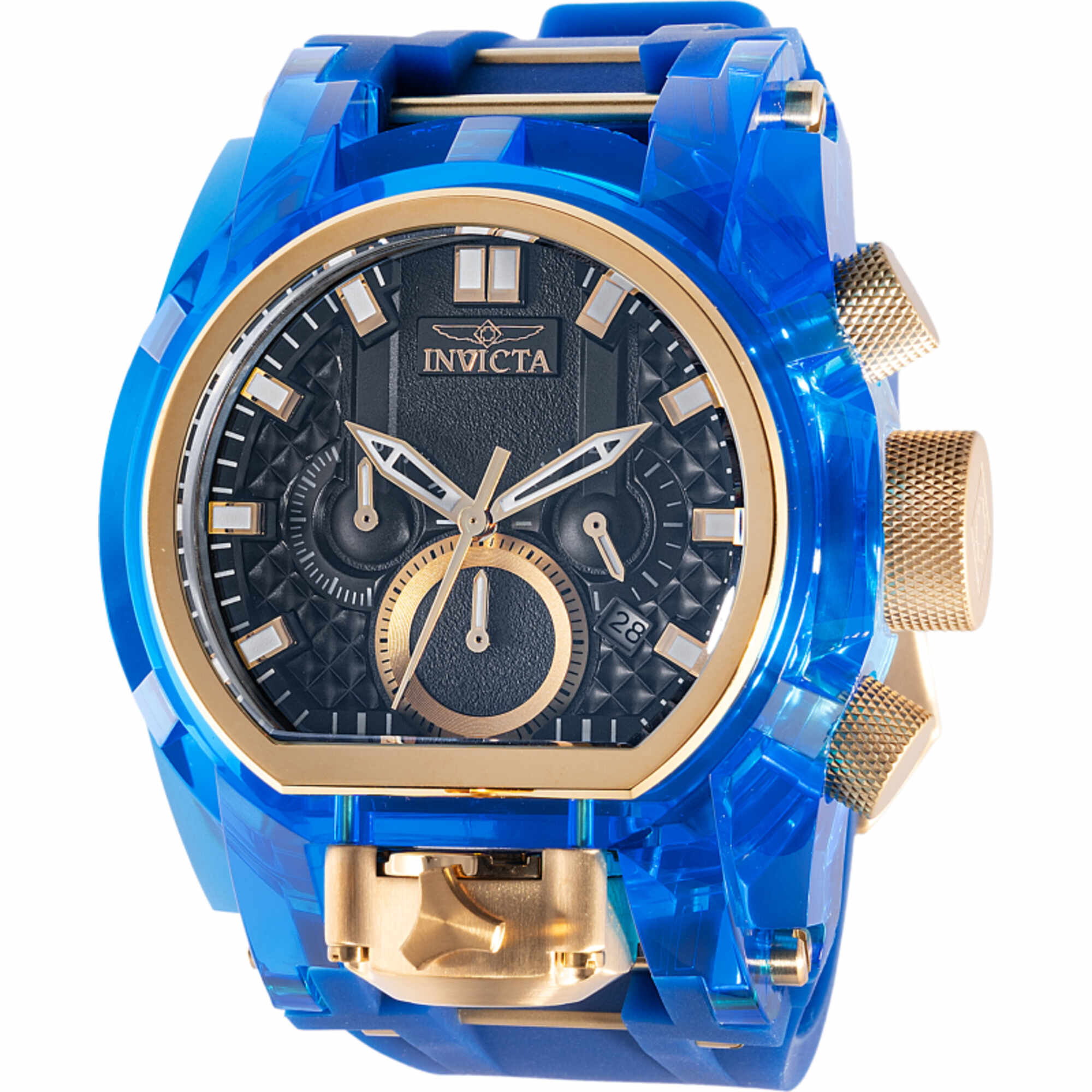 Invicta Men's Watch - Bolt Zeus Magnum Quartz Black and Gold Dial Rubb