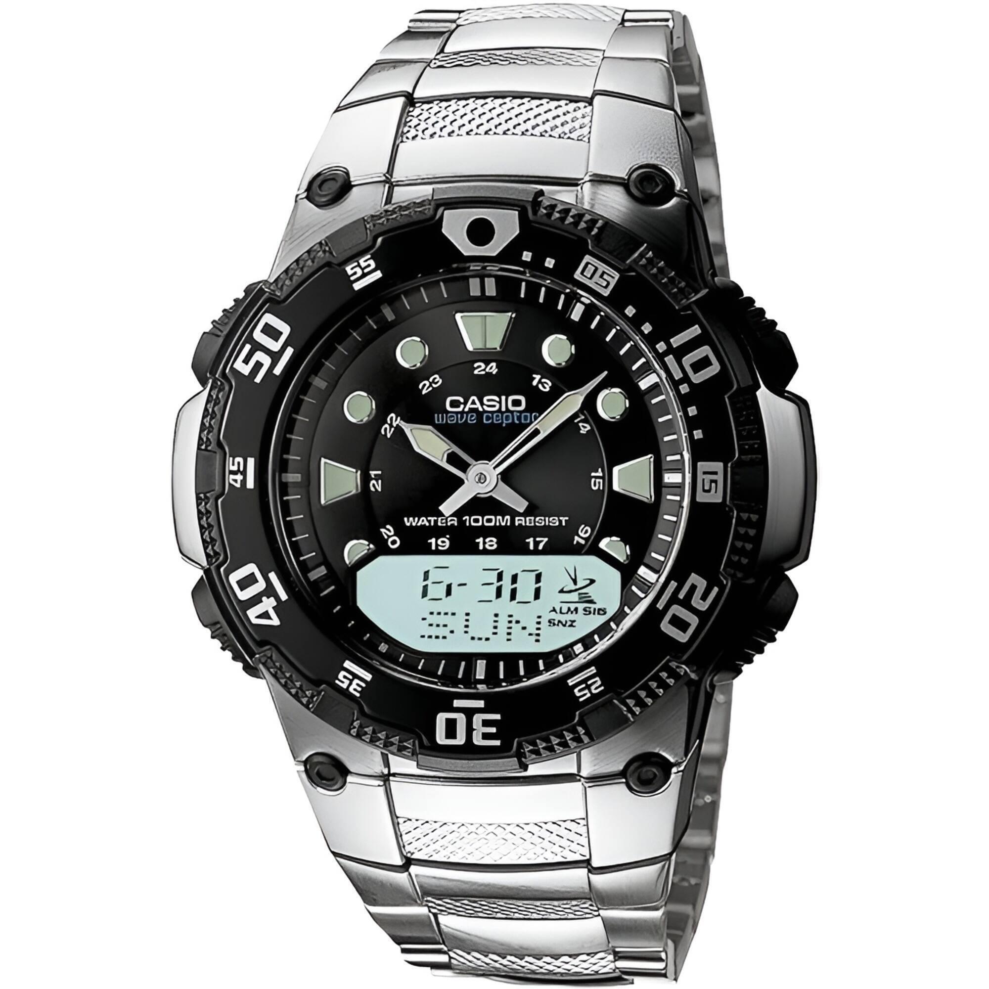 Casio Men's Digital Watch - Wave Ceptor Black and Grey Dial Strap | WV