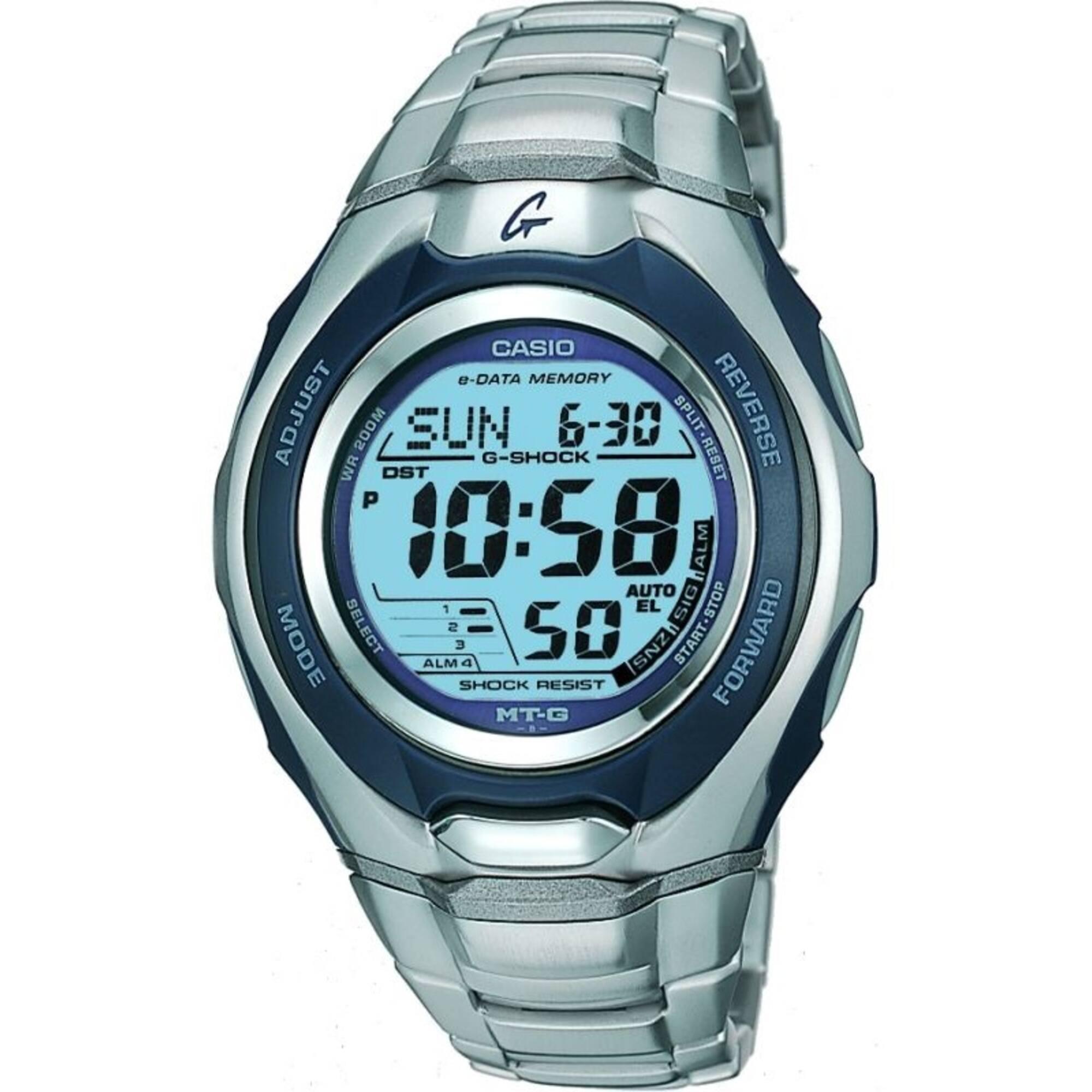 Casio Men's Watch - G-Shock World Time Blue Digital Dial Silver Strap