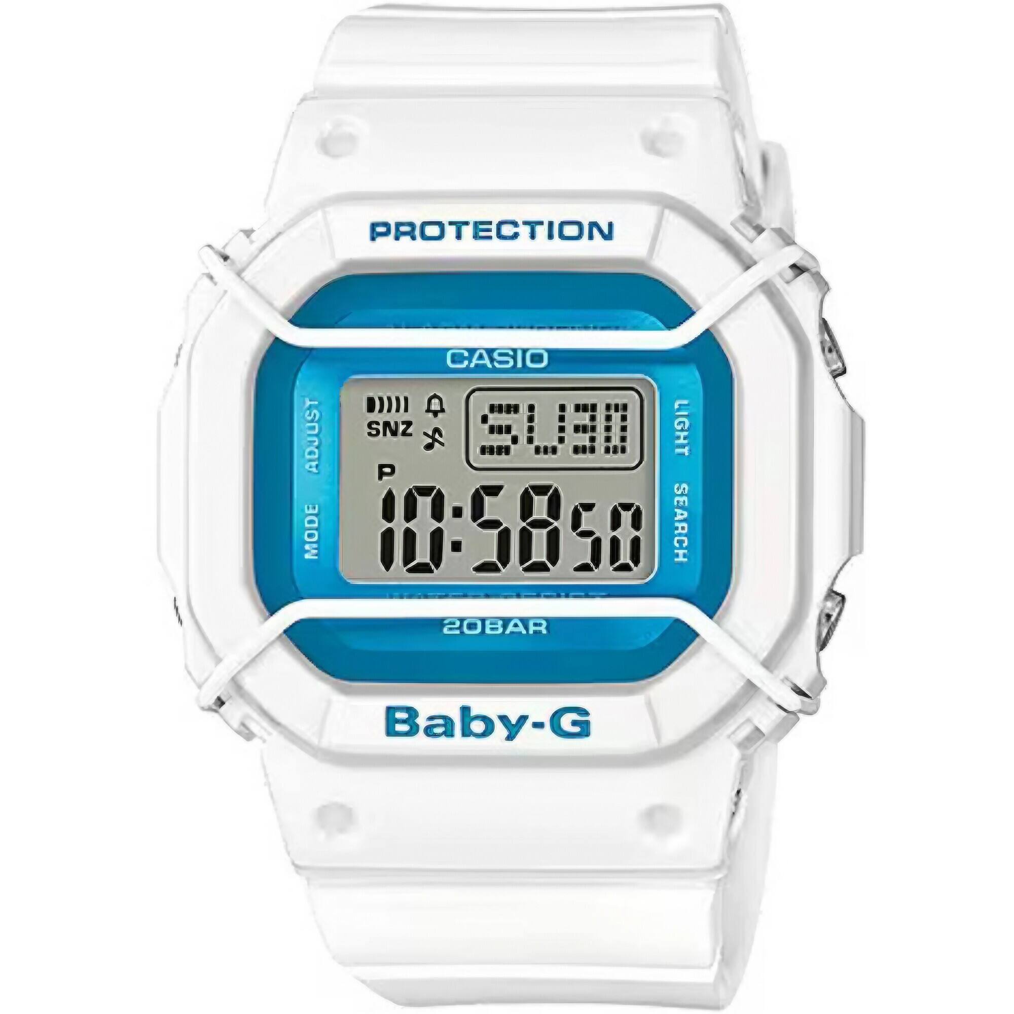 Casio Women's Watch - Baby-G Blue and Grey Digital Dial White Resin St