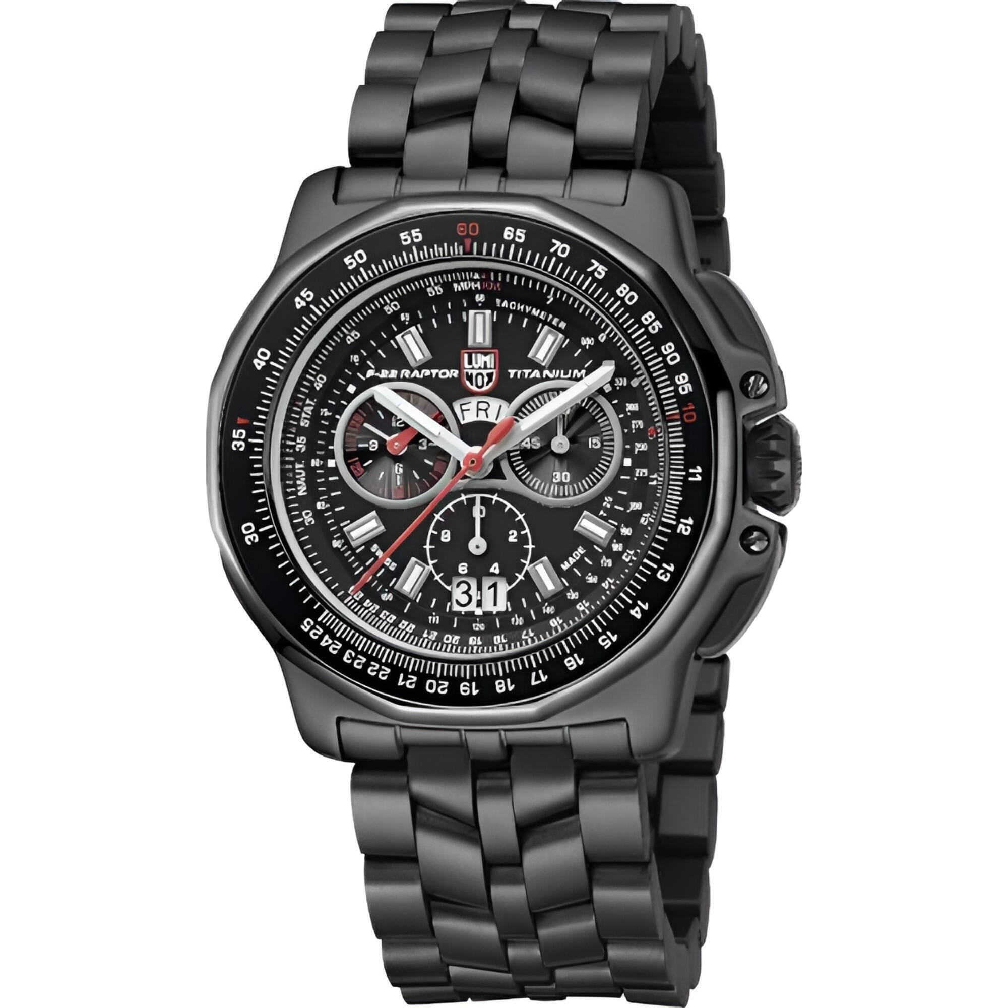 Luminox Men's Watch - F-22 Raptor Black Dial Titanium Bracelet Day-Date ...