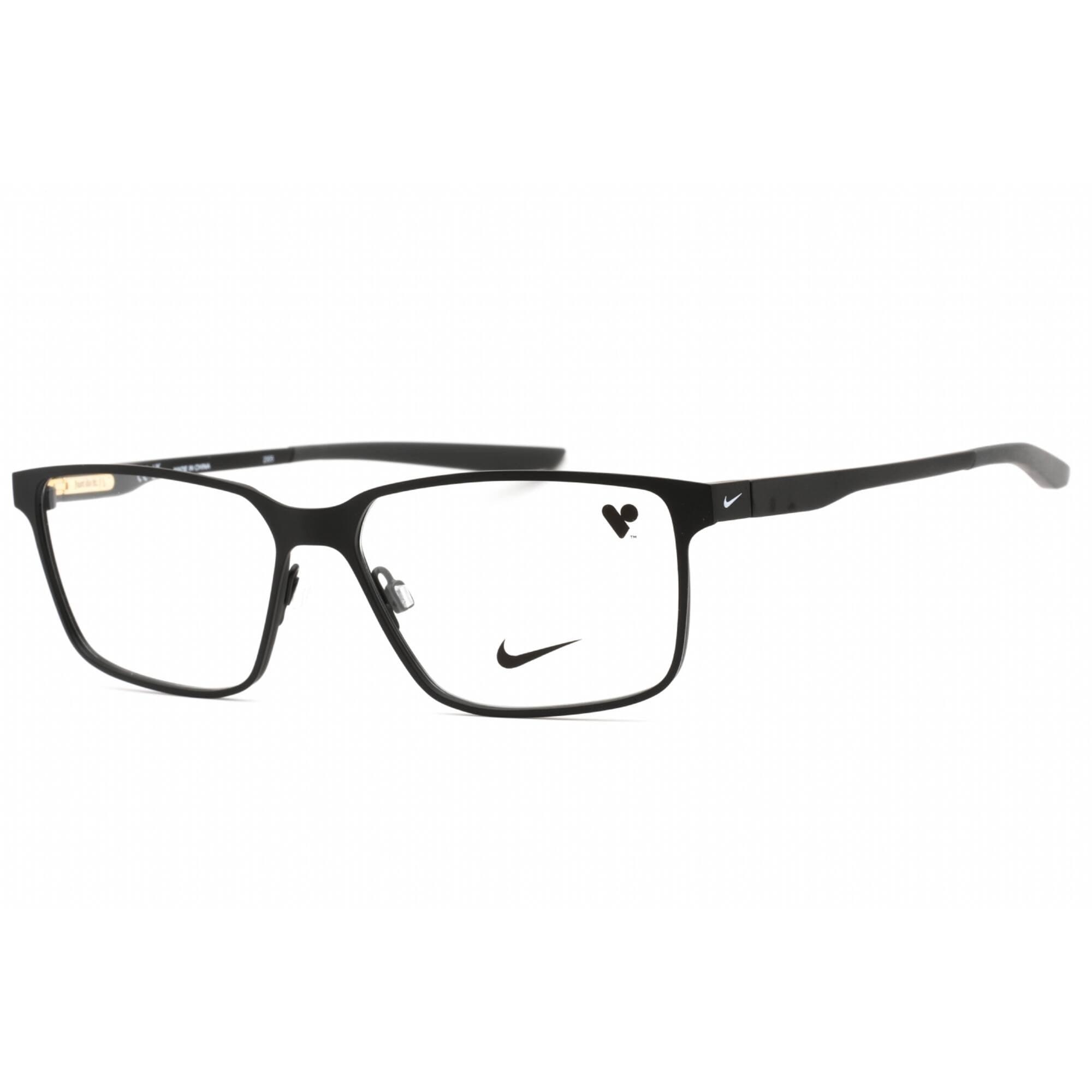 Nike Unisex Eyeglasses - Satin Black/Dark Grey Metal Rectangular Frame