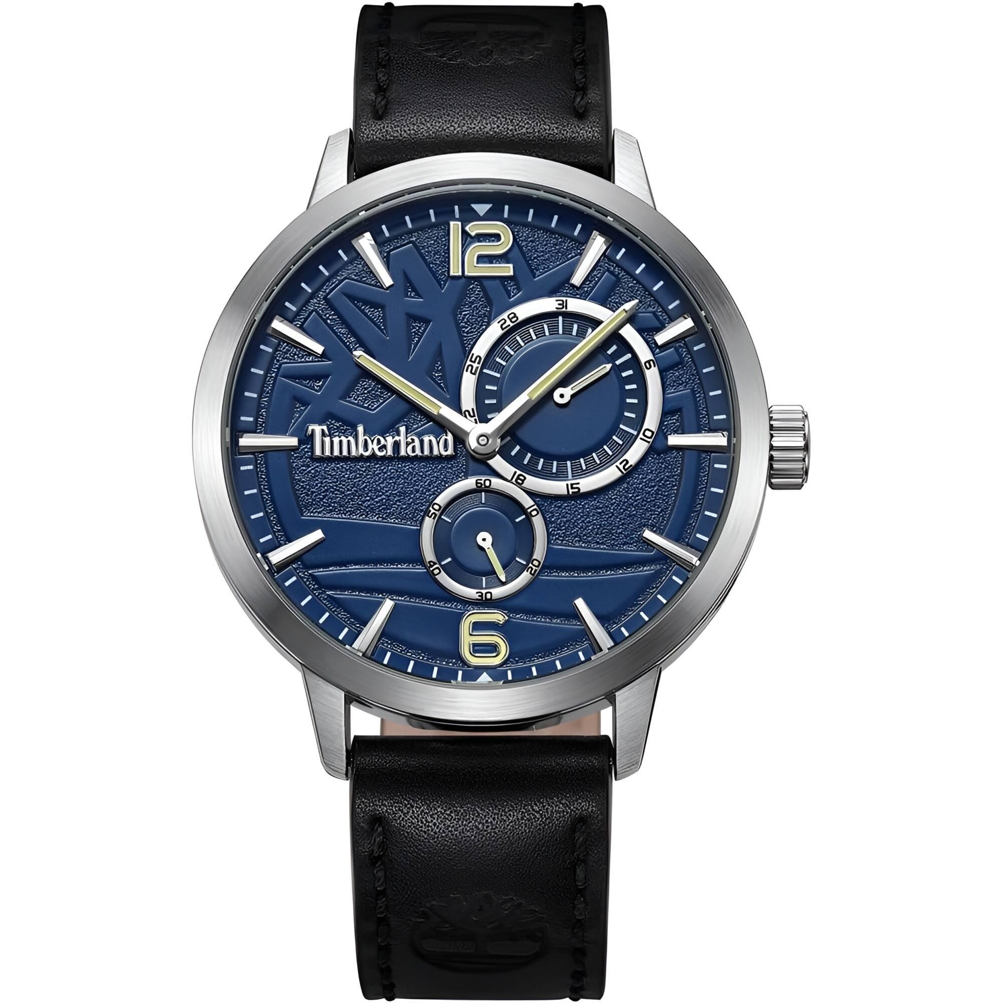 Timberland Men's Watch - Quartz Blue Dial Black Genuine Leather Strap