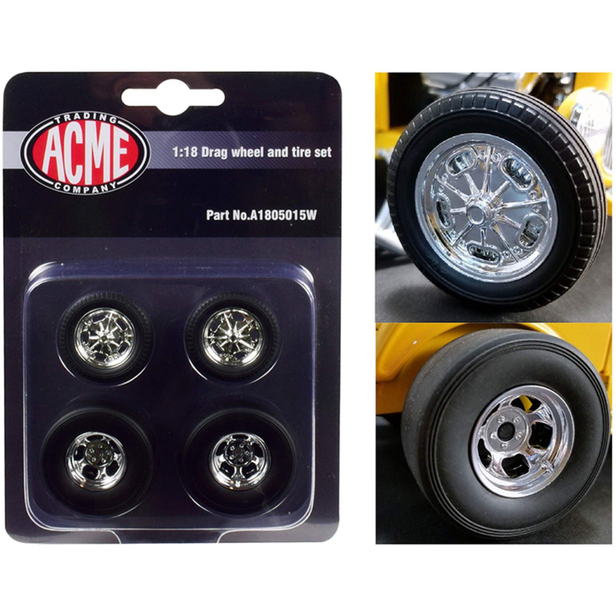 Acme 1/18 Scale Wheel and Tire Set - Chrome Drag from "1932 Ford 3 Win