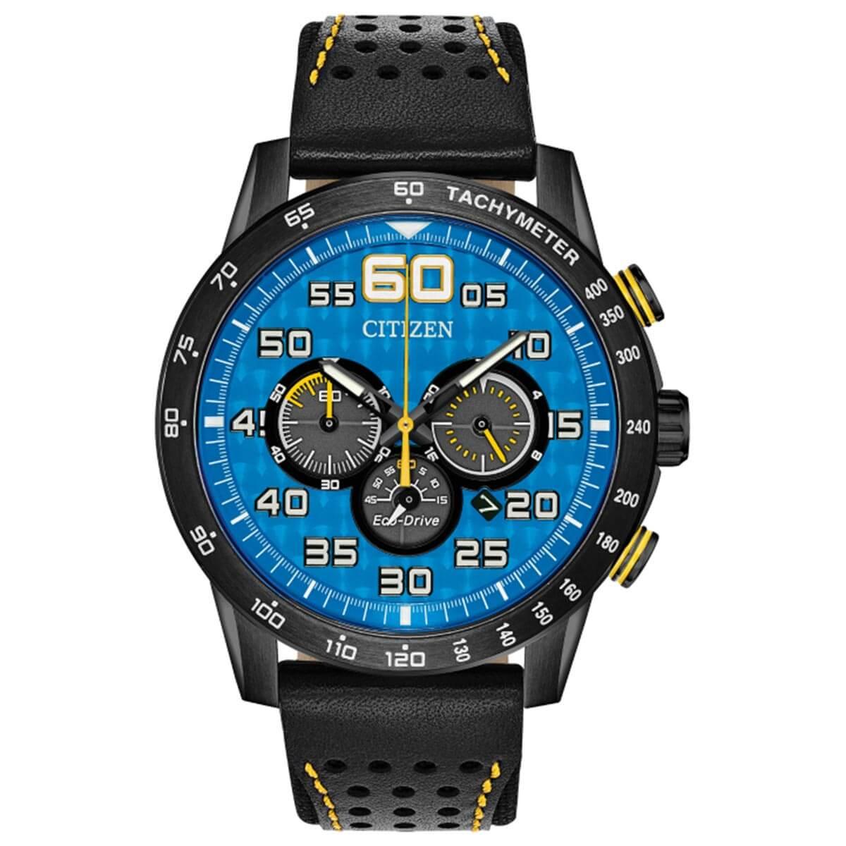 Citizen Men's Eco Drive Watch - Primo Chronograph Black and Yellow Str