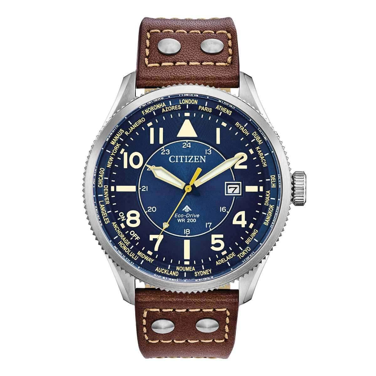 Citizen Men's Strap Watch - Promaster Nighthawk Blue Dial Brown Leathe