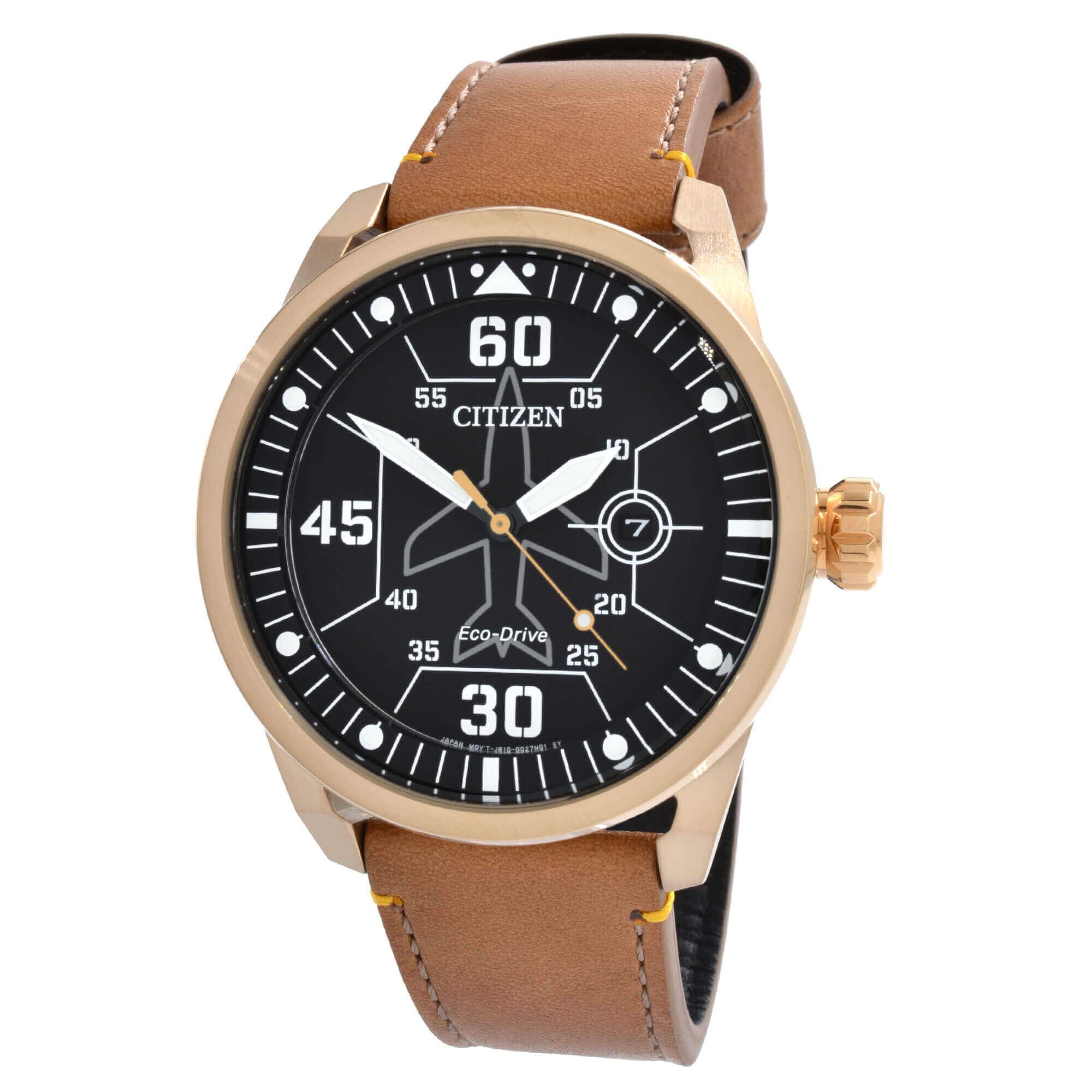 Citizen Men's Watch - Avion Eco-Drive Black Dial Brown Leather Strap