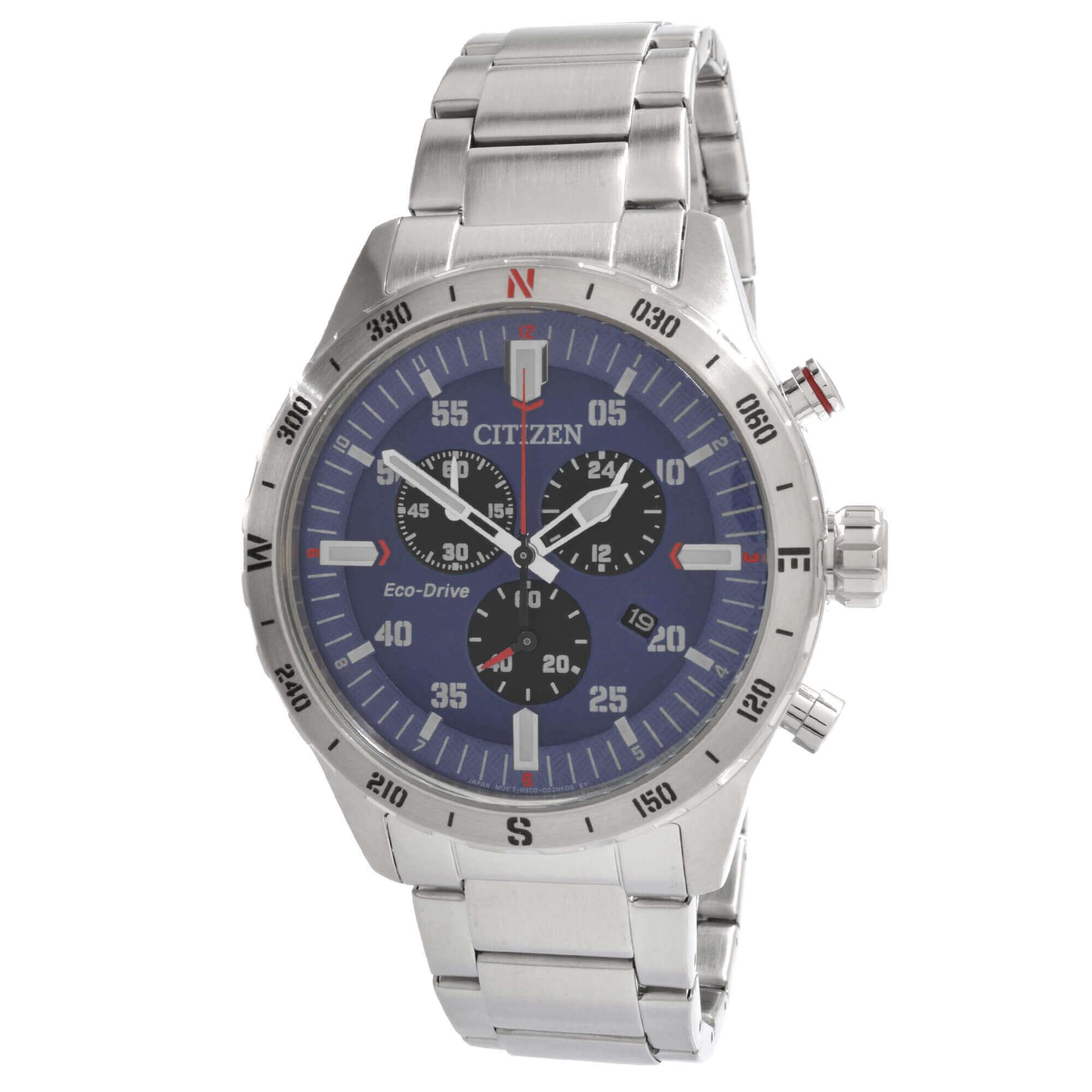 Citizen Men's Watch - Eco-Drive Black and Blue Dial Steel Chronograph ...