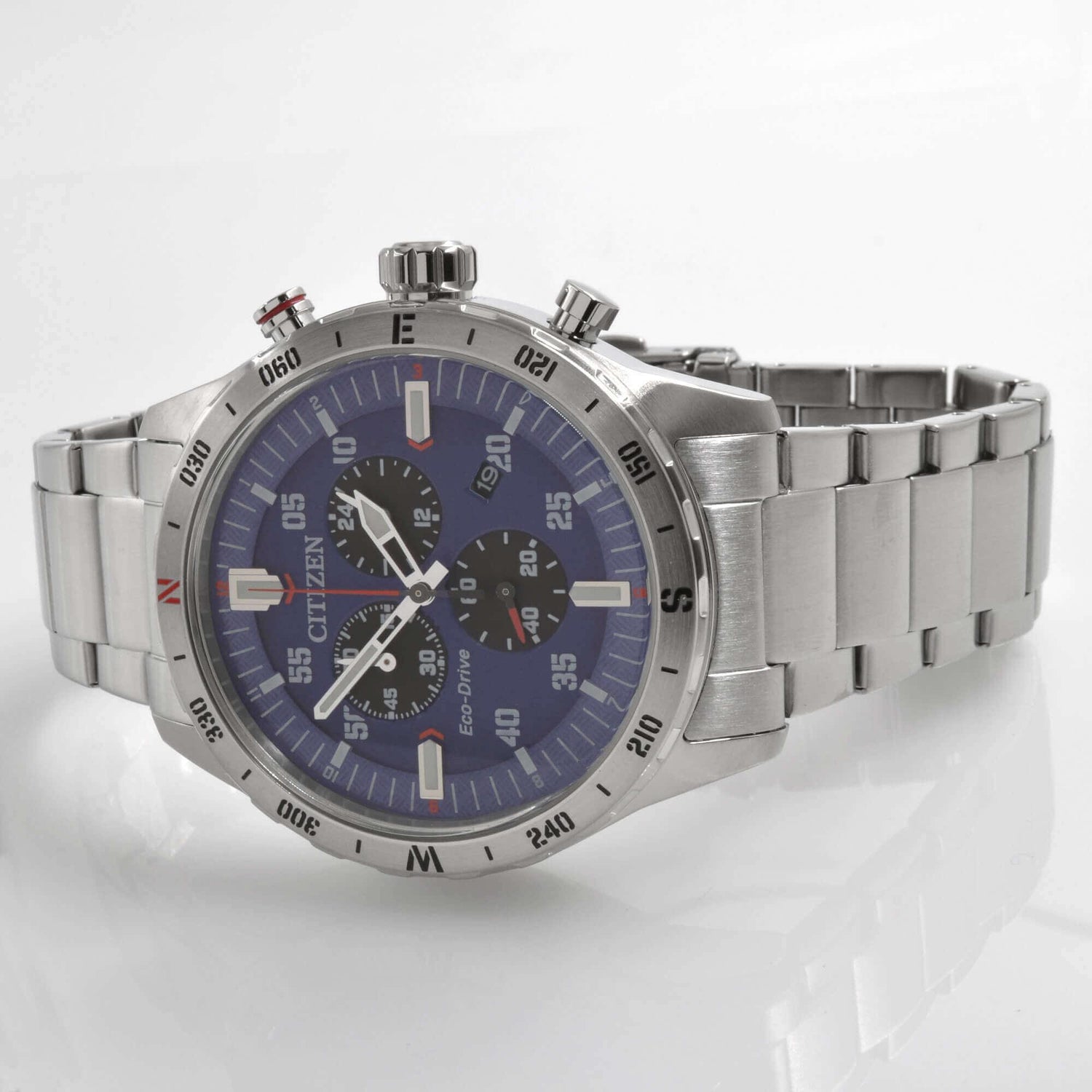 Citizen Men's Watch - Eco-Drive Black and Blue Dial Steel Chronograph ...