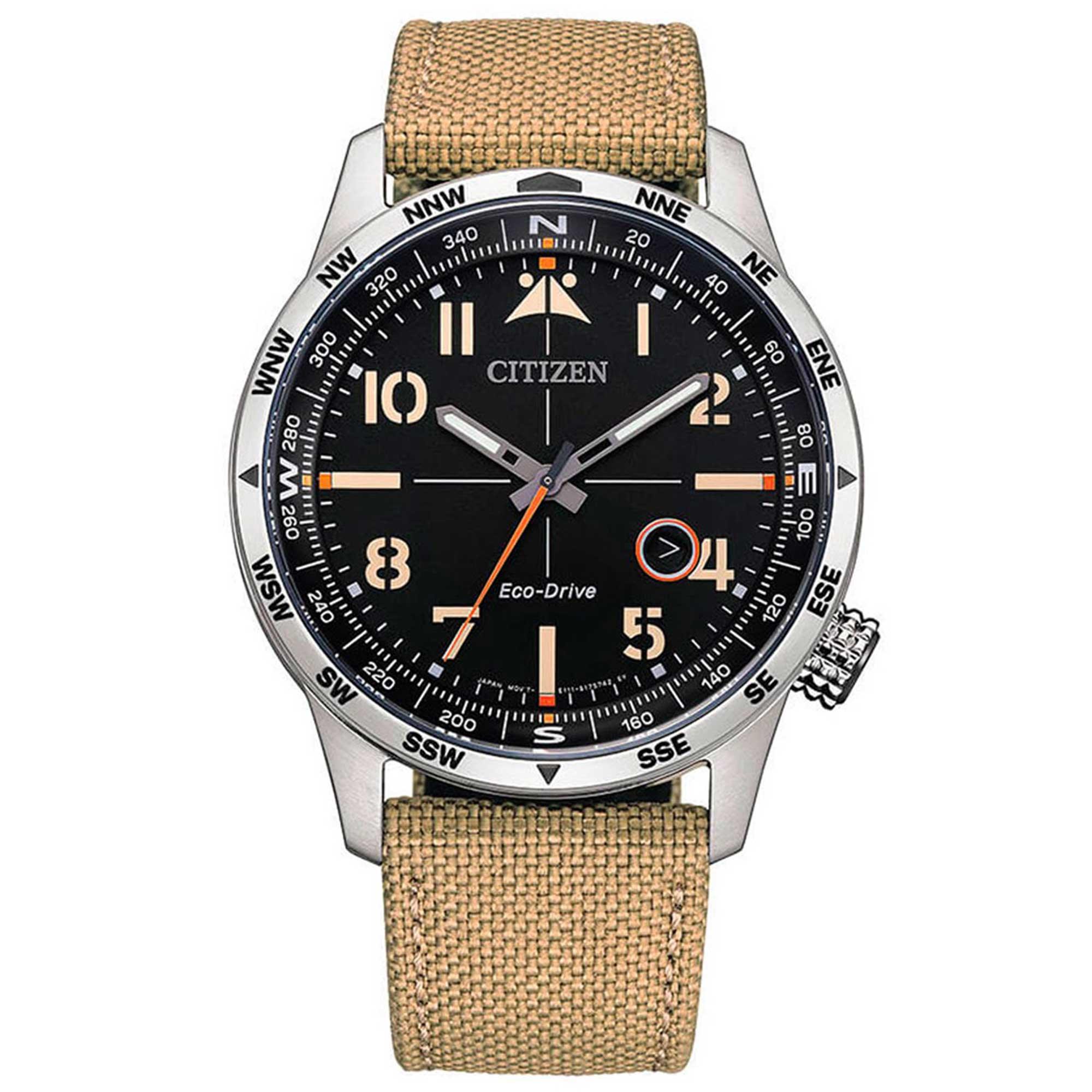 Citizen Men's Watch - Eco-Drive Black Dial Khaki Nylon Strap Compass