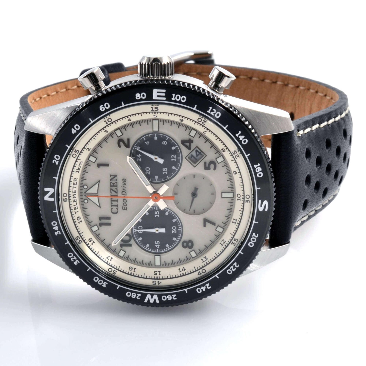Citizen Men's Watch - Eco Drive Compass White Dial Black Leather Strap ...