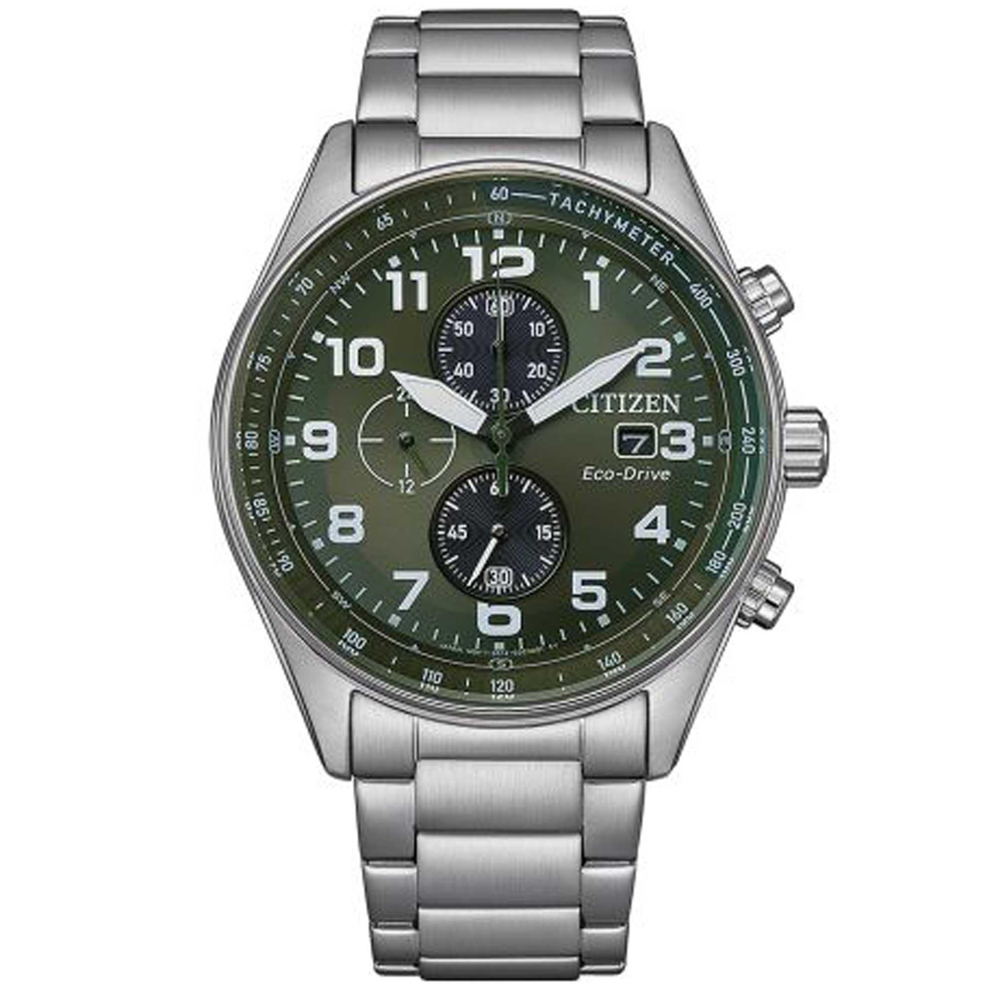 Citizen Men's Watch - Eco-Drive Green Dial Silver Bracelet Chronograph