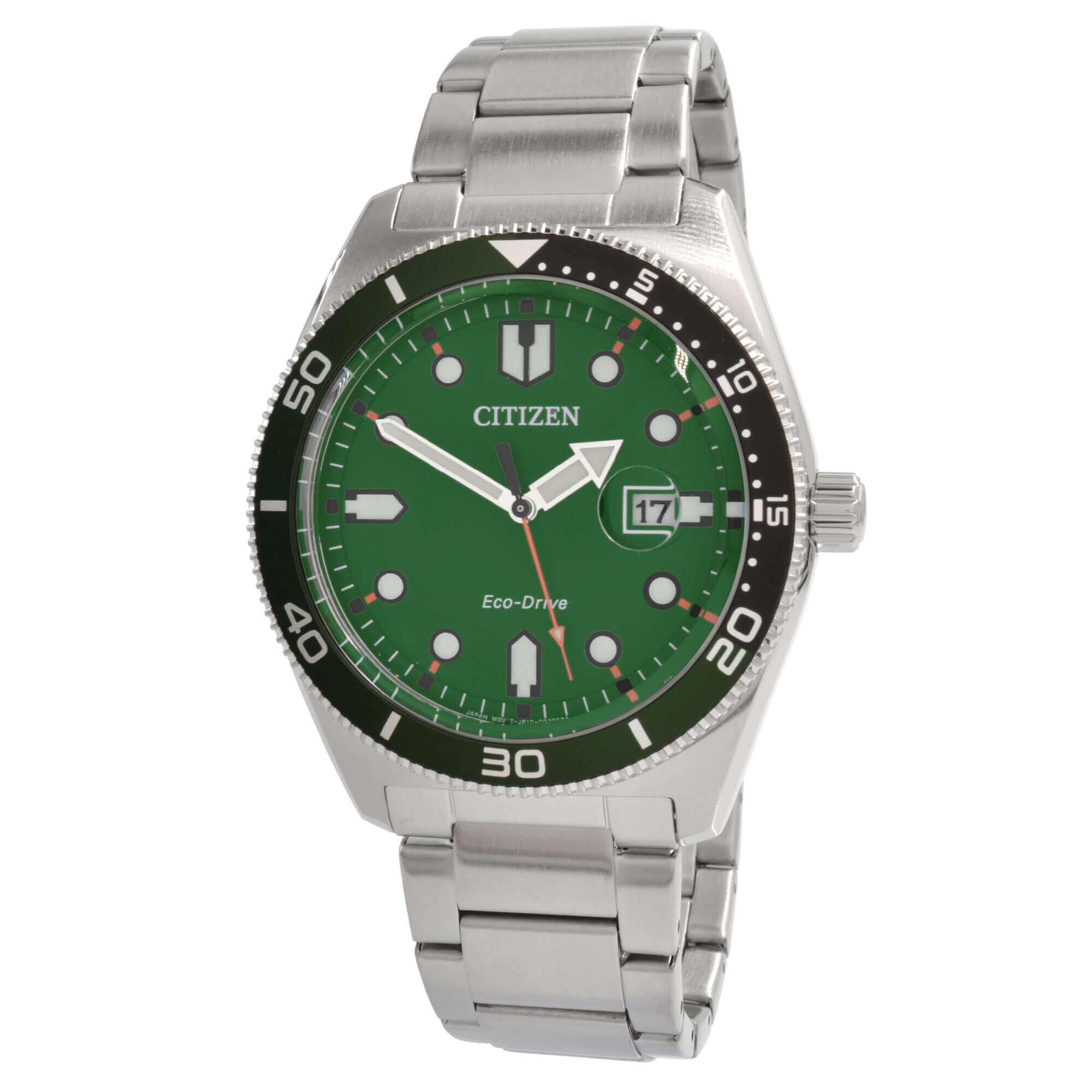 Citizen Men's Watch - Eco-Drive Power Reserve Green Dial Steel Bracelet ...