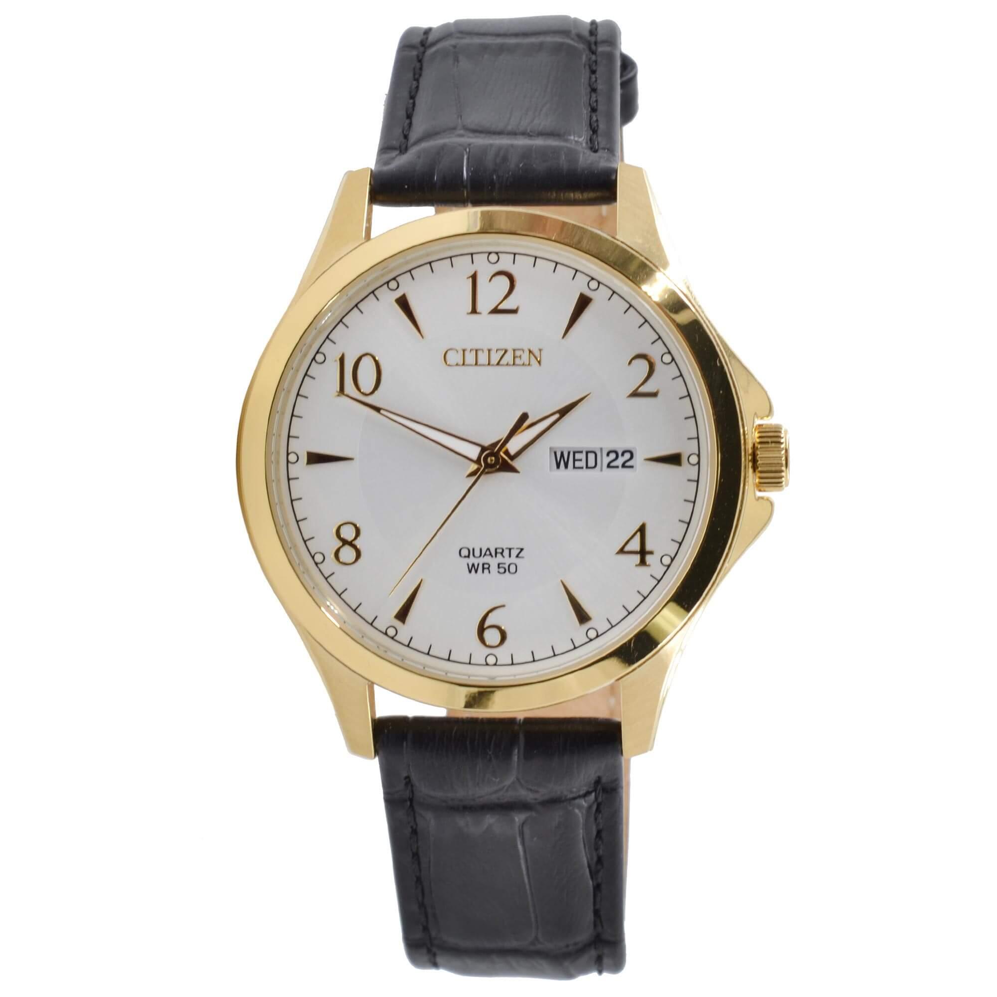Citizen Men's Watch - Japanese Quartz Silver Dial Black Leather Strap