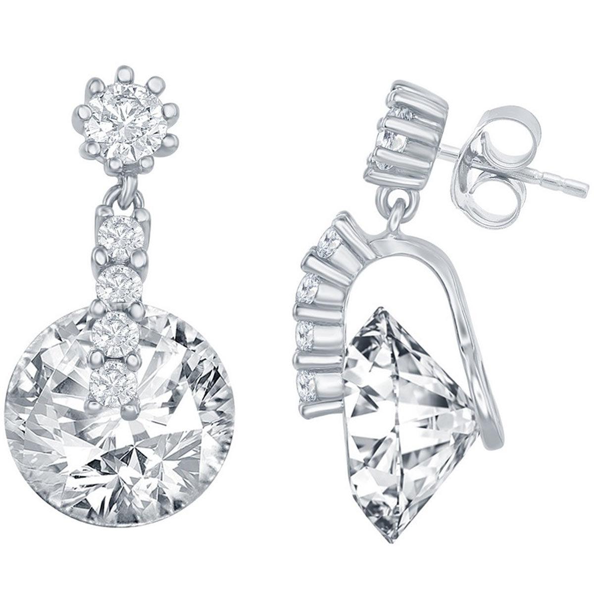 Classic Women's Earrings - Silver Round Shape Spinning CZ Post Back ...