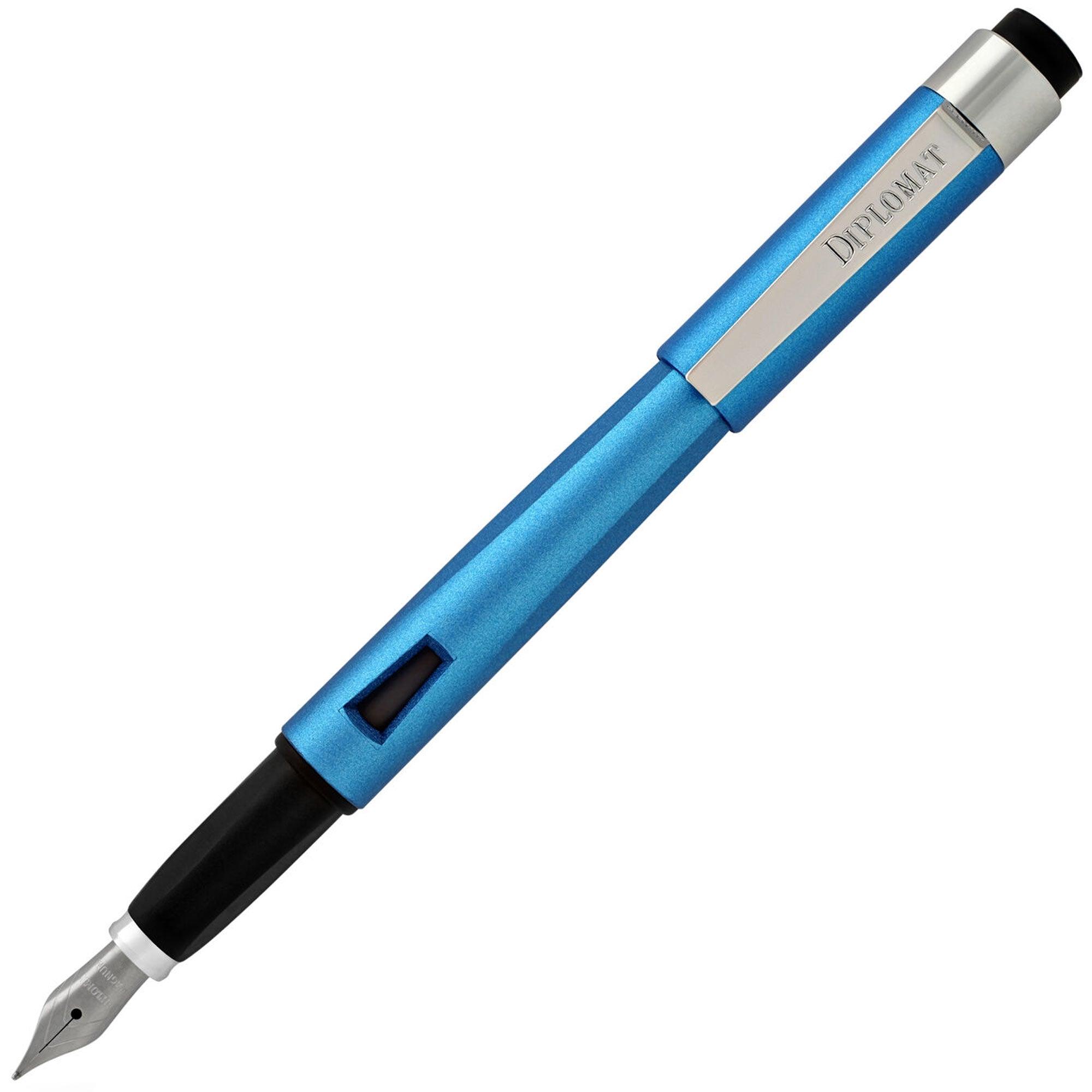 Diplomat Fountain Pen - Magnum Aegean Blue Resin Snap On Cap, Fine Nib