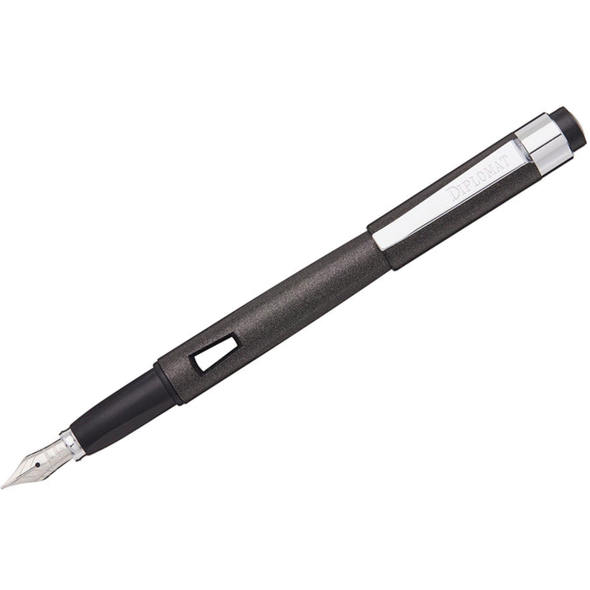 Diplomat Fountain Pen - Magnum Crow Black Resin Snap On Cap, Extra Fine ...