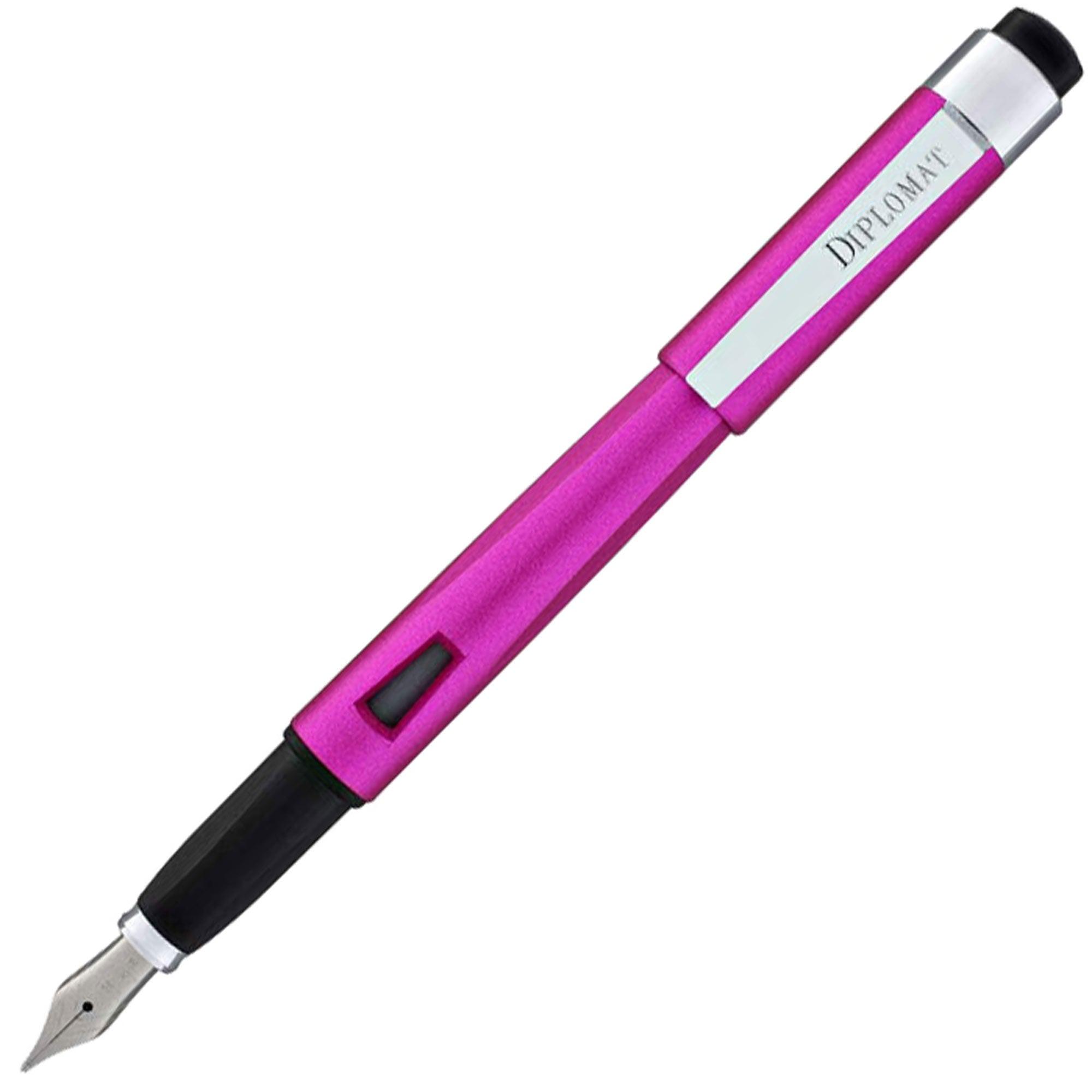 Diplomat Fountain Pen - Magnum Hot Pink Resin Snap On Cap, Broad Nib
