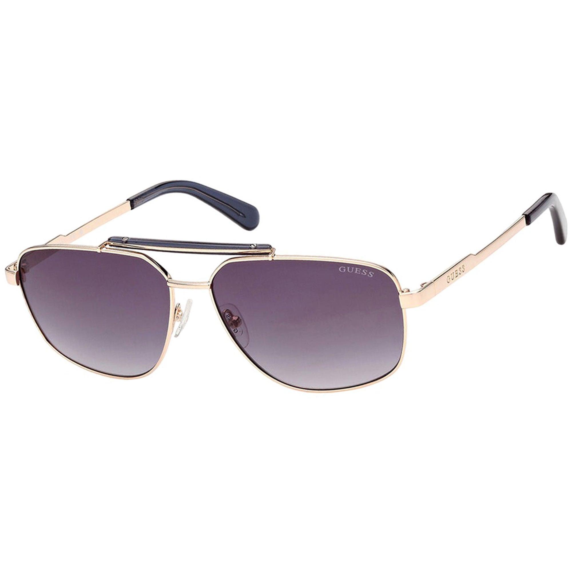 Guess Men's Sunglasses - Dark Grey Lens Gold and Black Metal Pilot Fra