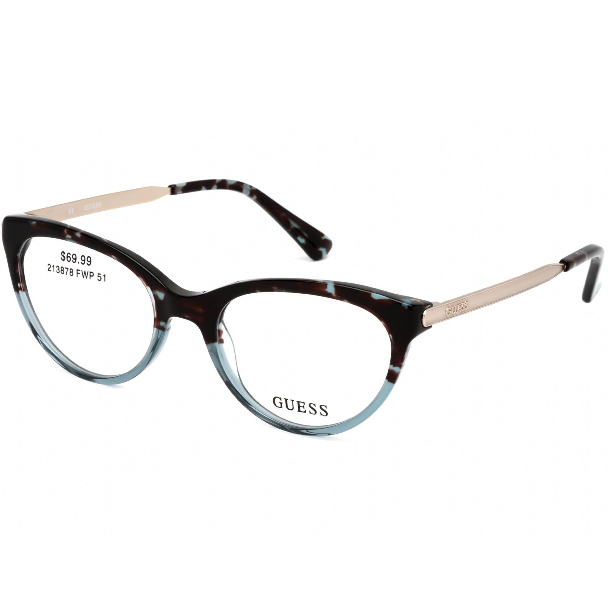 Guess Women's Eyeglasses - Blue/Black/Gold Cat Eye Shaped Plastic Fram
